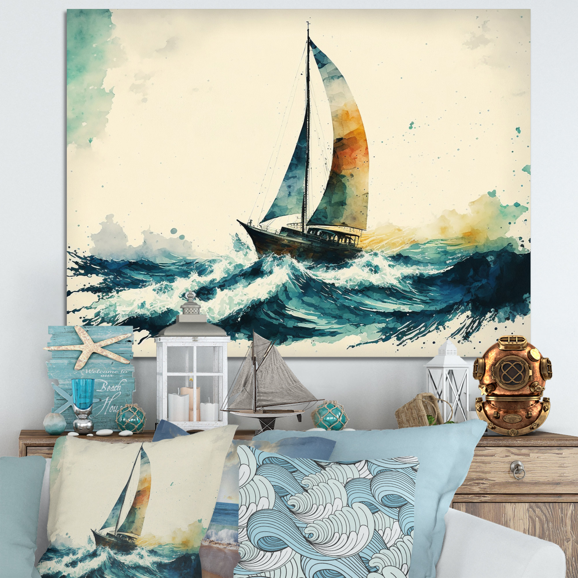 Breakwater Bay Watercolor Sailboat Cruising the Waves V - Print on ...