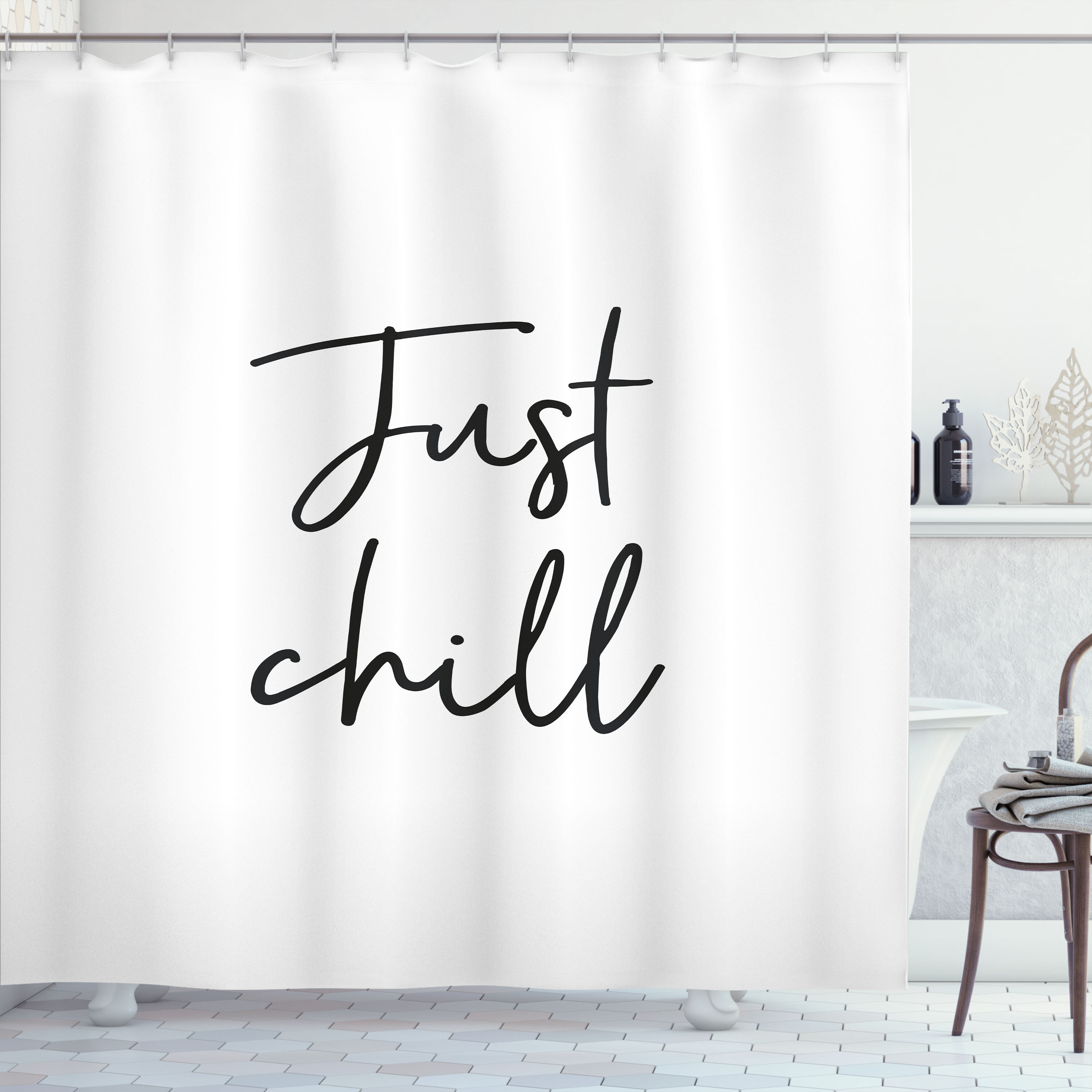East Urban Home Just Chill Shower Curtain Hand Drawn Typography | Wayfair