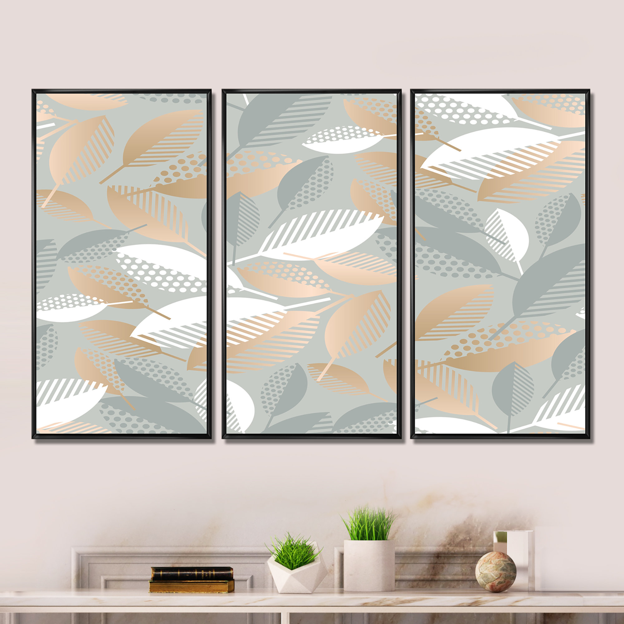 Winston Porter Luxury Geometric Fall Leaves Pattern - 3 Piece Picture ...