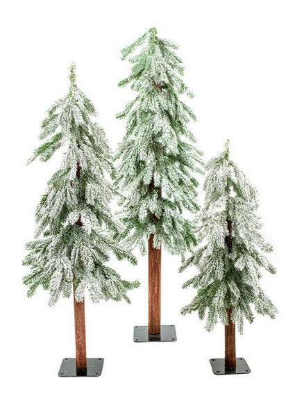 Primrue Dark Green Frosted Droopy Evergreen Pencil Tree Set | Wayfair