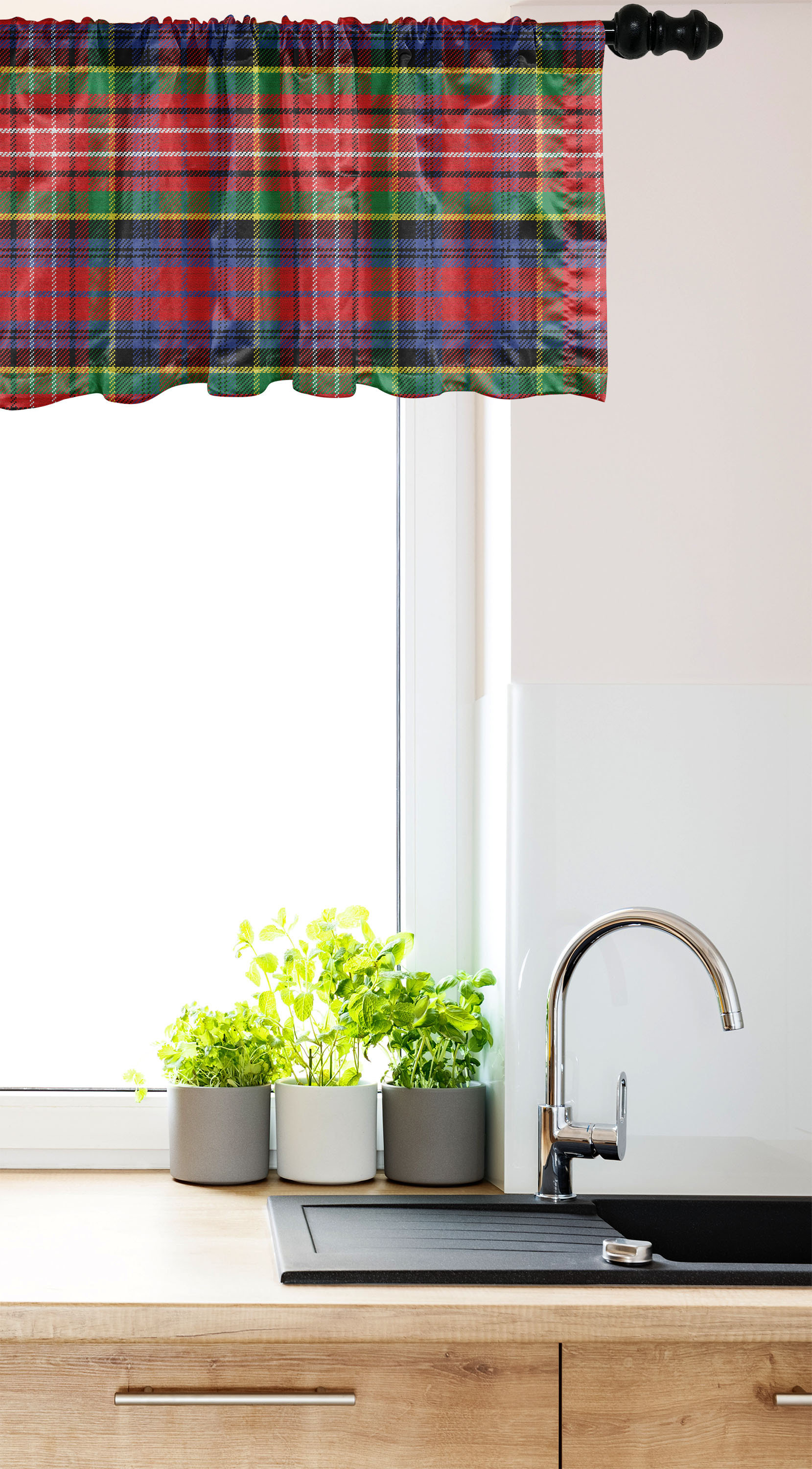 Ambesonne Plaid Valance Pack of 2 Caledonia Scottish Style Burnt Sienna ...