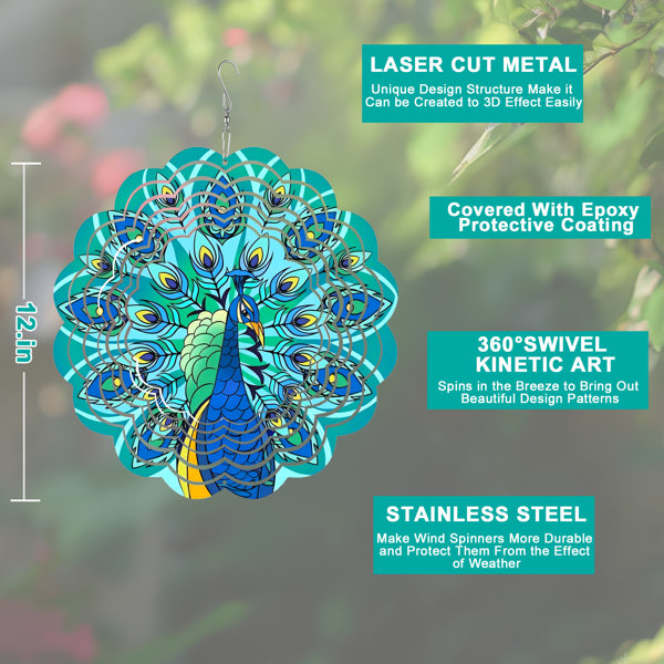 Arlmont & Co. Bebhinn Wind Spinner Mandala 12 inch 3D Stainless Steel ...