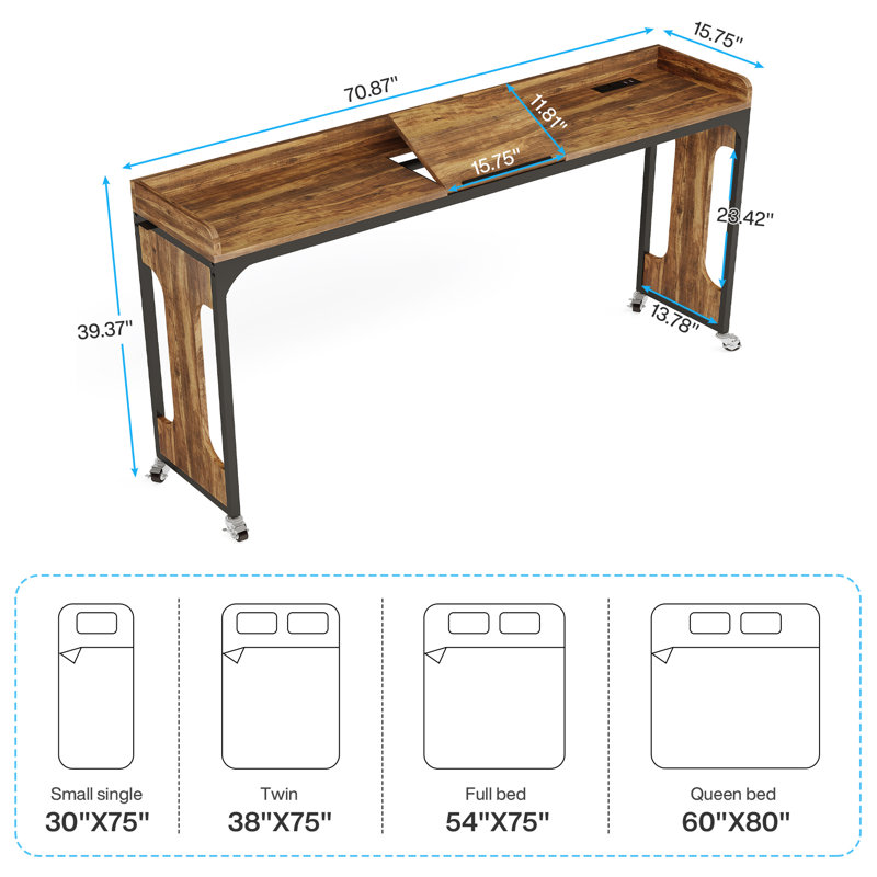 17 Stories 71" Queen Size Overbed Table with Wheels & Reviews | Wayfair
