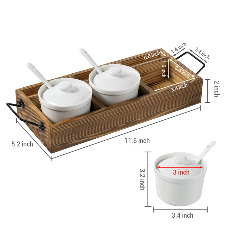Gracie Oaks 3 Ceramic Condiment Servers with Serving Tray | Wayfair
