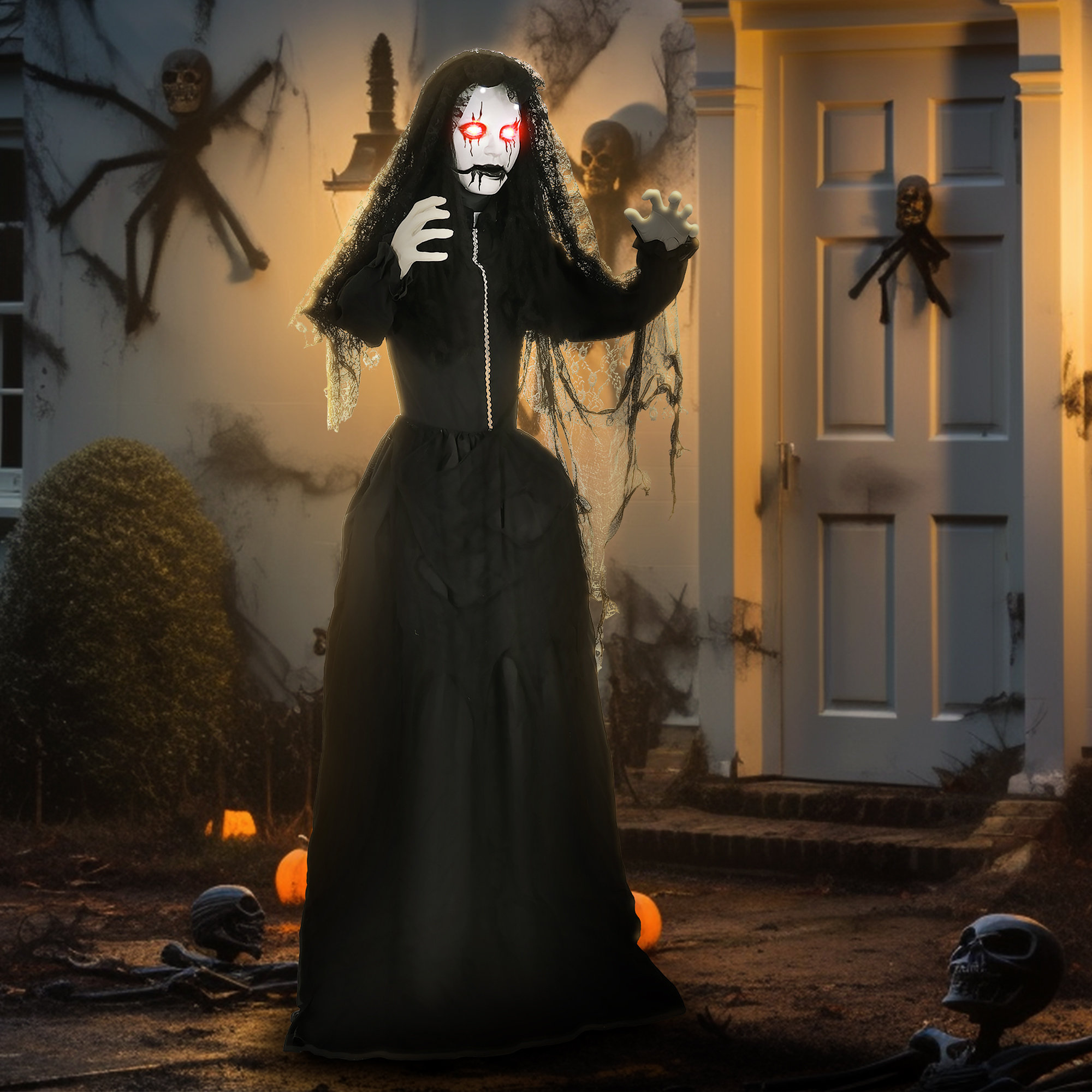 One Allium Way® 67" Life Size Freestanding Scary Ghost Bride, Animated ...