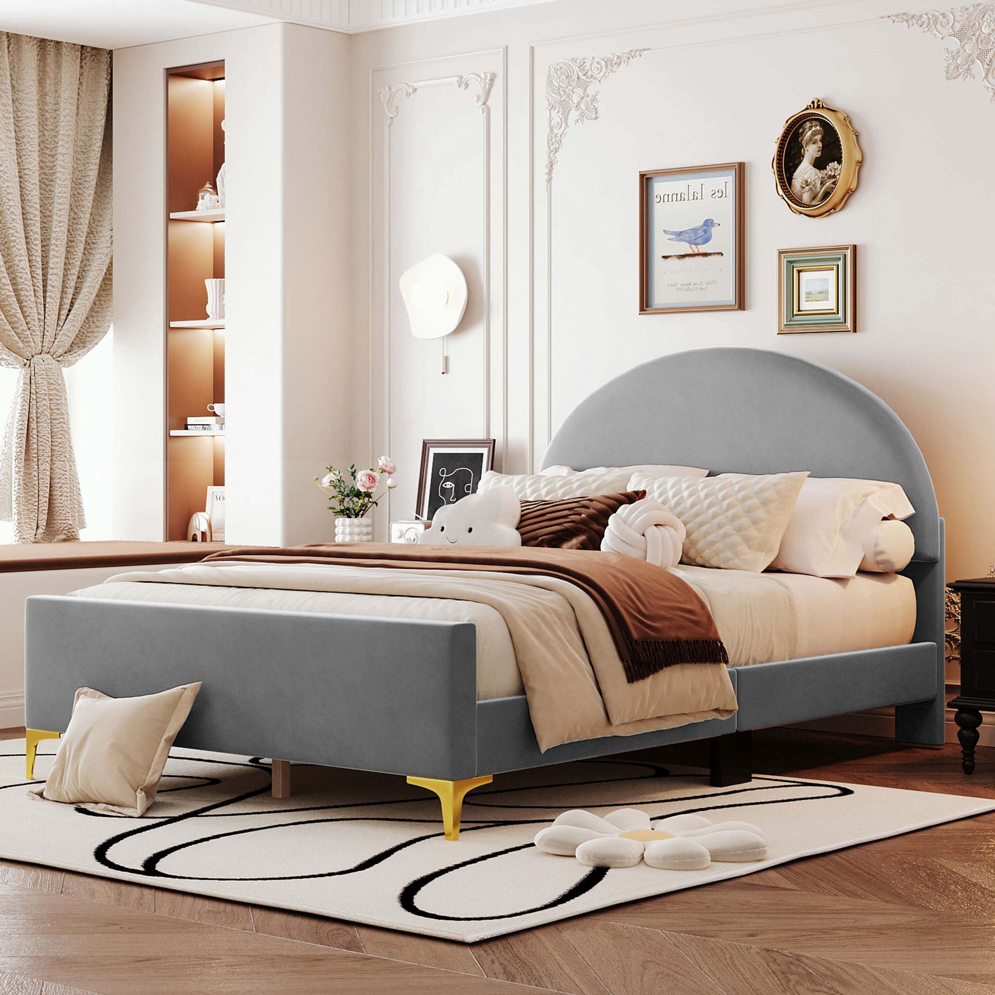 Ebern Designs Upholstered Platform Bed with Classic Semi-circle Shaped ...