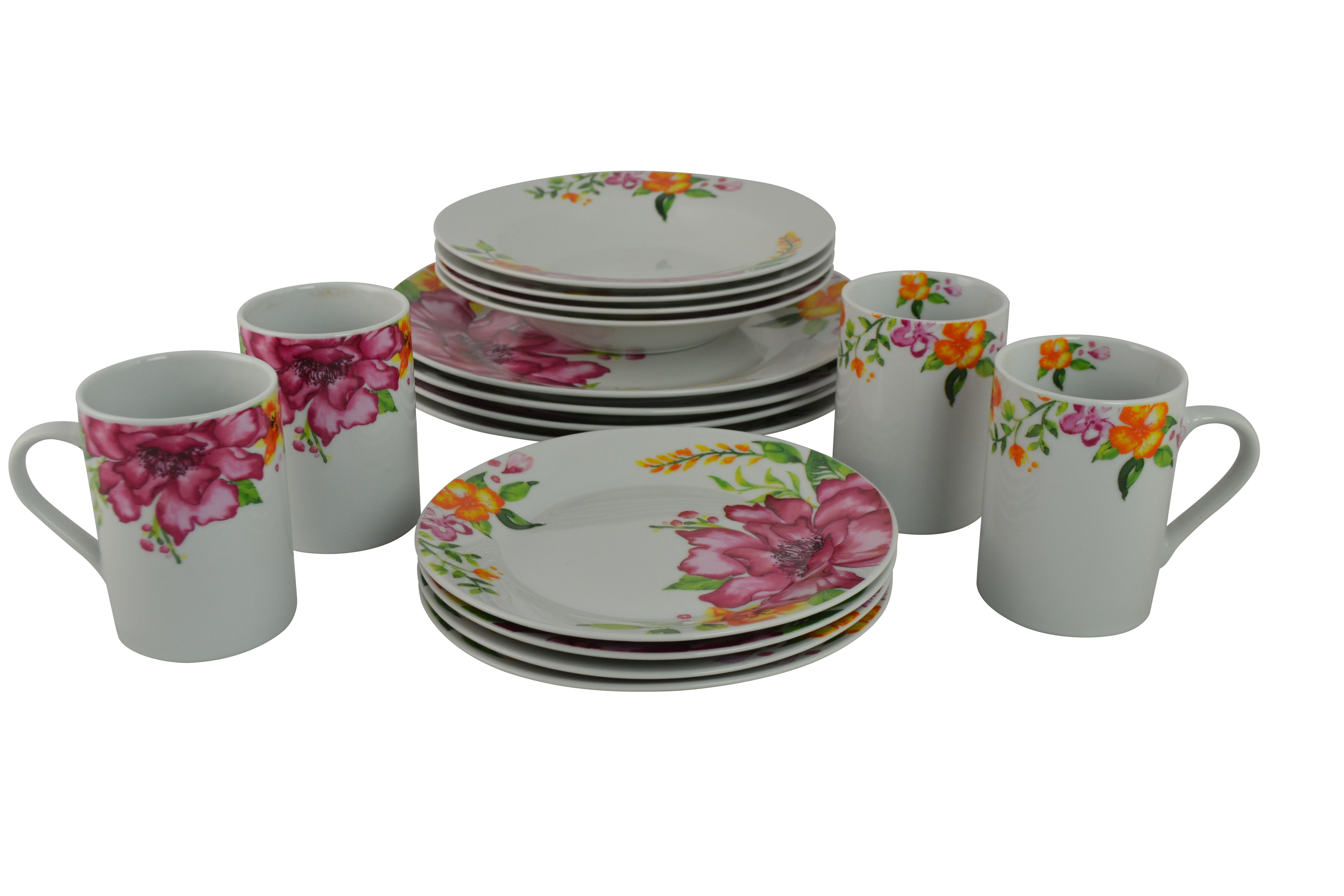 Three Star Im/Ex Inc. Floral Dinnerware Set - Service for 4 with Flower ...
