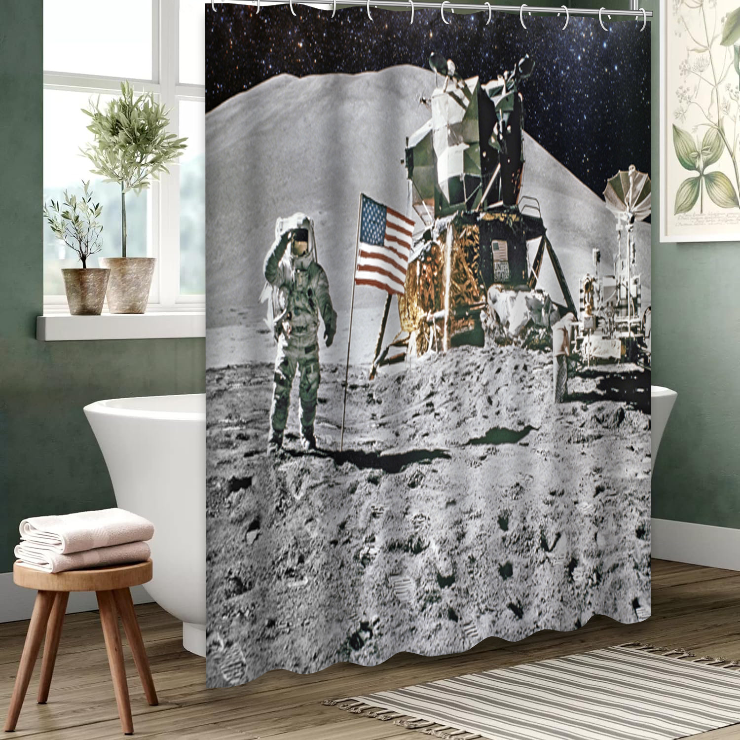 East Urban Home Moon Sky Waterproof Shower Curtain,Astronaut Moon Nasa ...