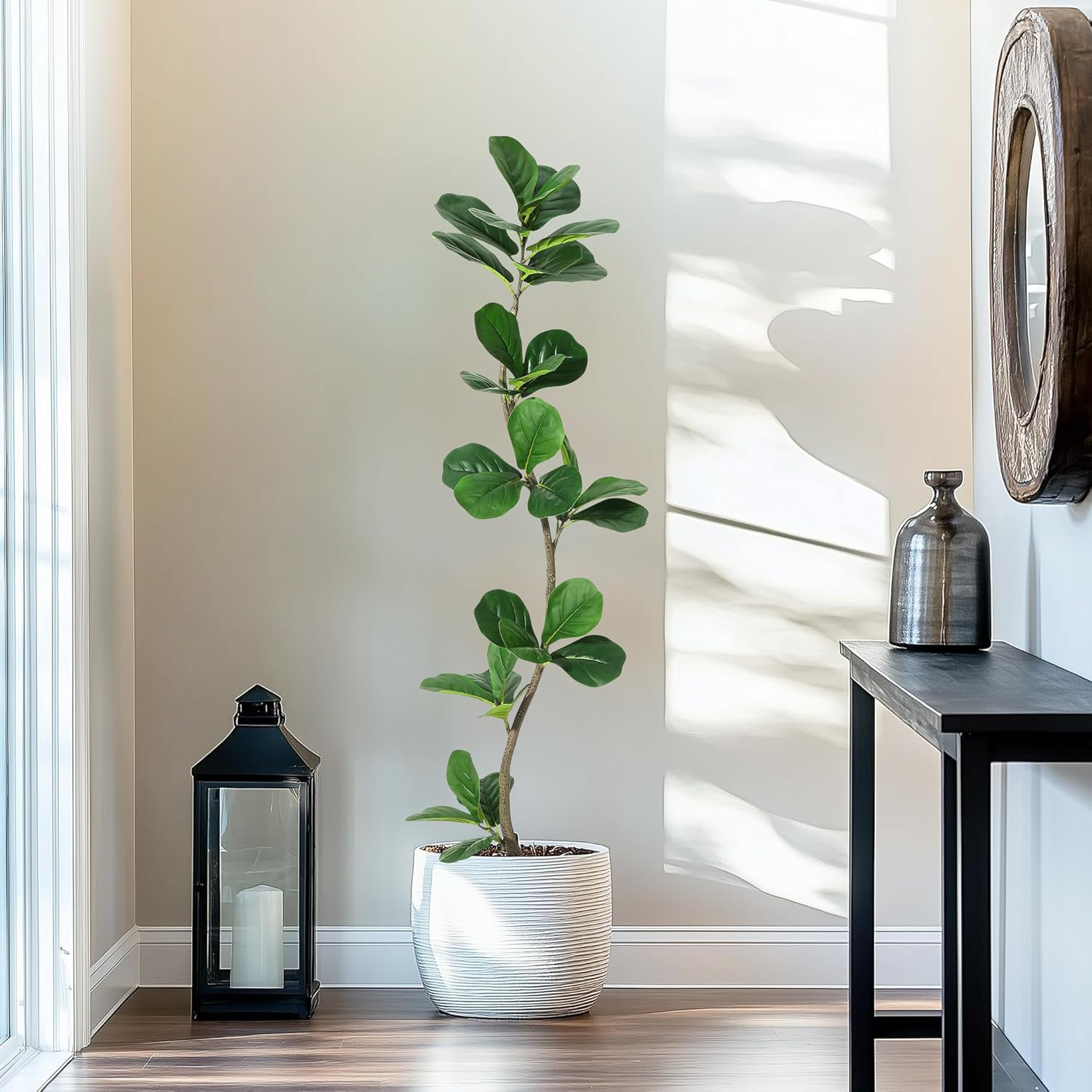 Primrue 7FT Artificial Fiddle Leaf Fig Tree- Fake Plant with Black ...