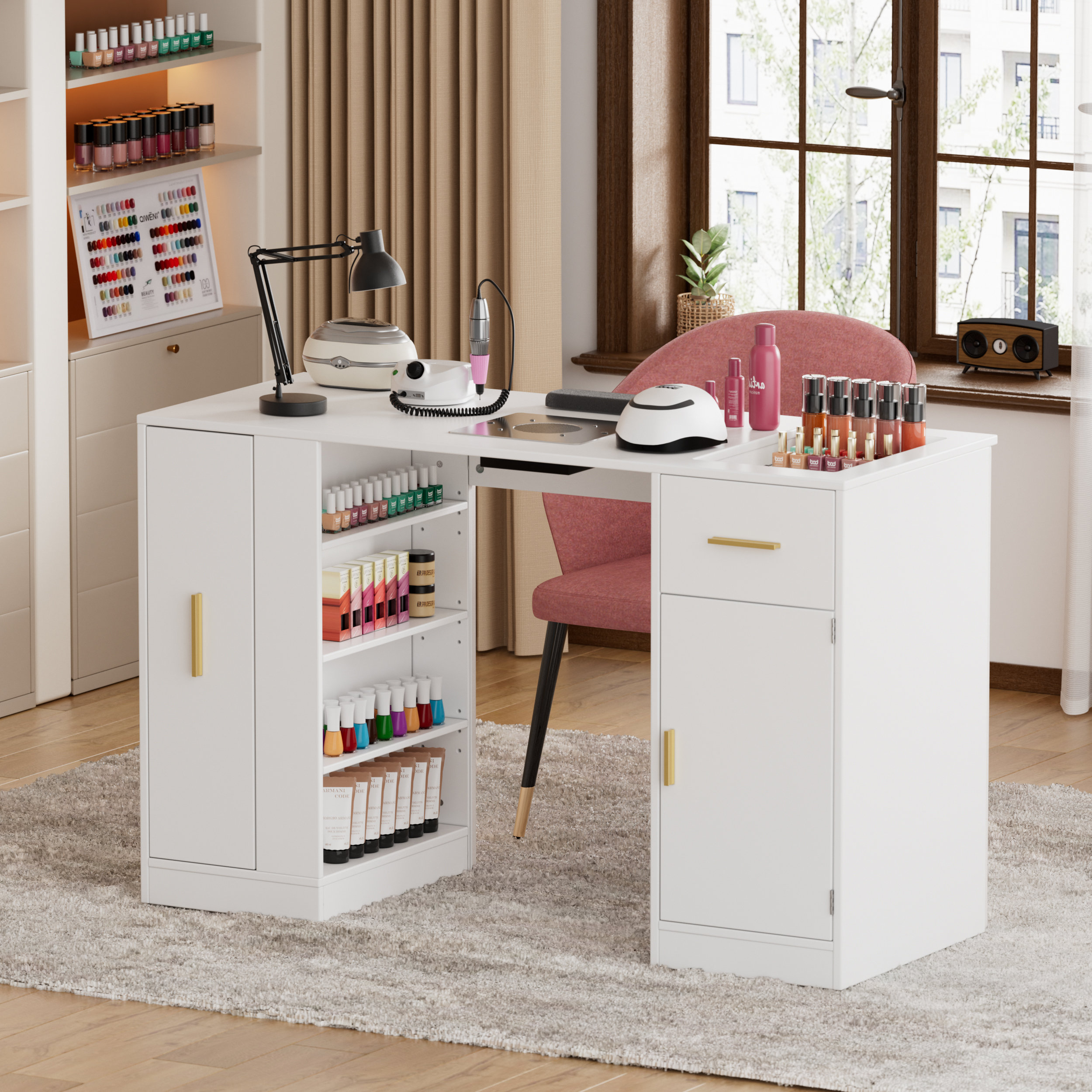 Ebern Designs Pakasept Manicure Table Nail Desk For Nail Tech, Nail ...