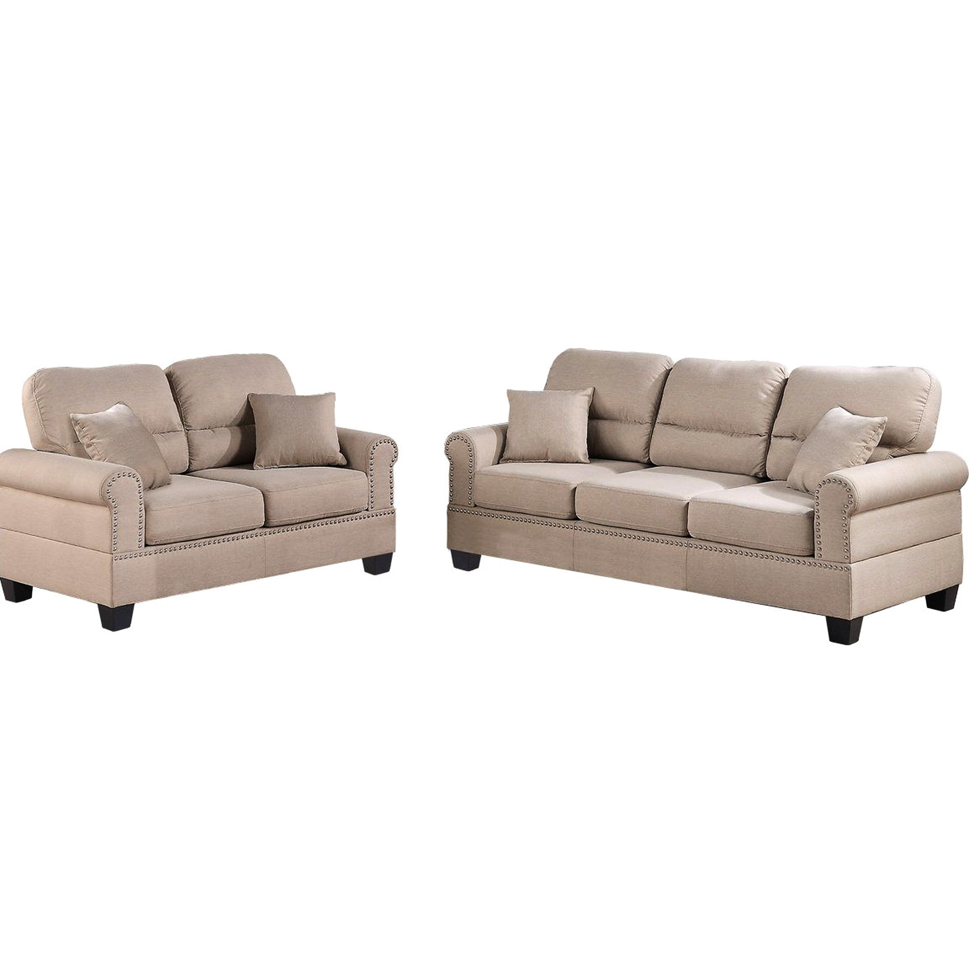 Hokku Designs 2pc Sand Polyfiber Couch - Modern Style With Pillows ...