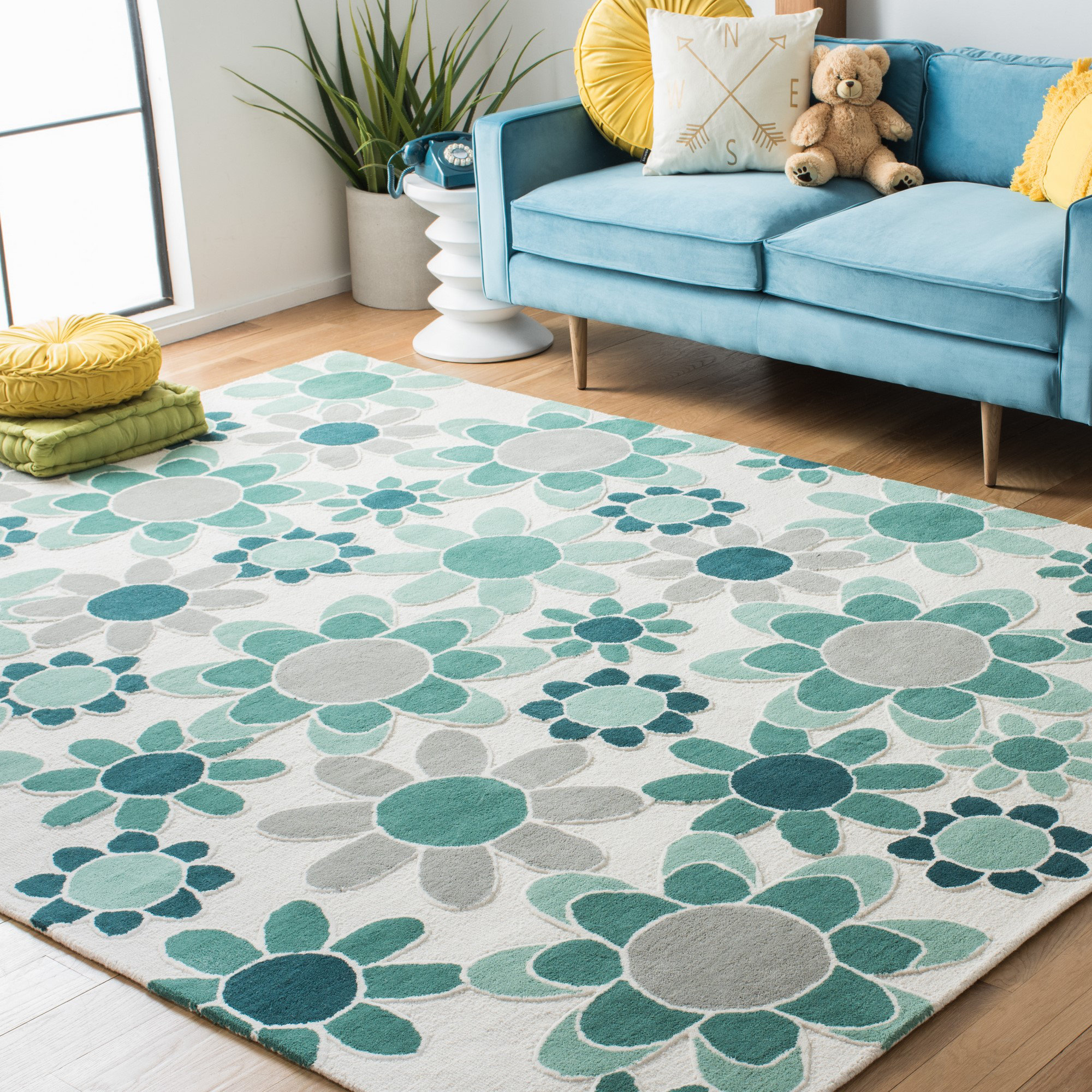 Harriet Bee Asdur Floral Handmade Tufted Wool Gray/Green Area Rug | Wayfair
