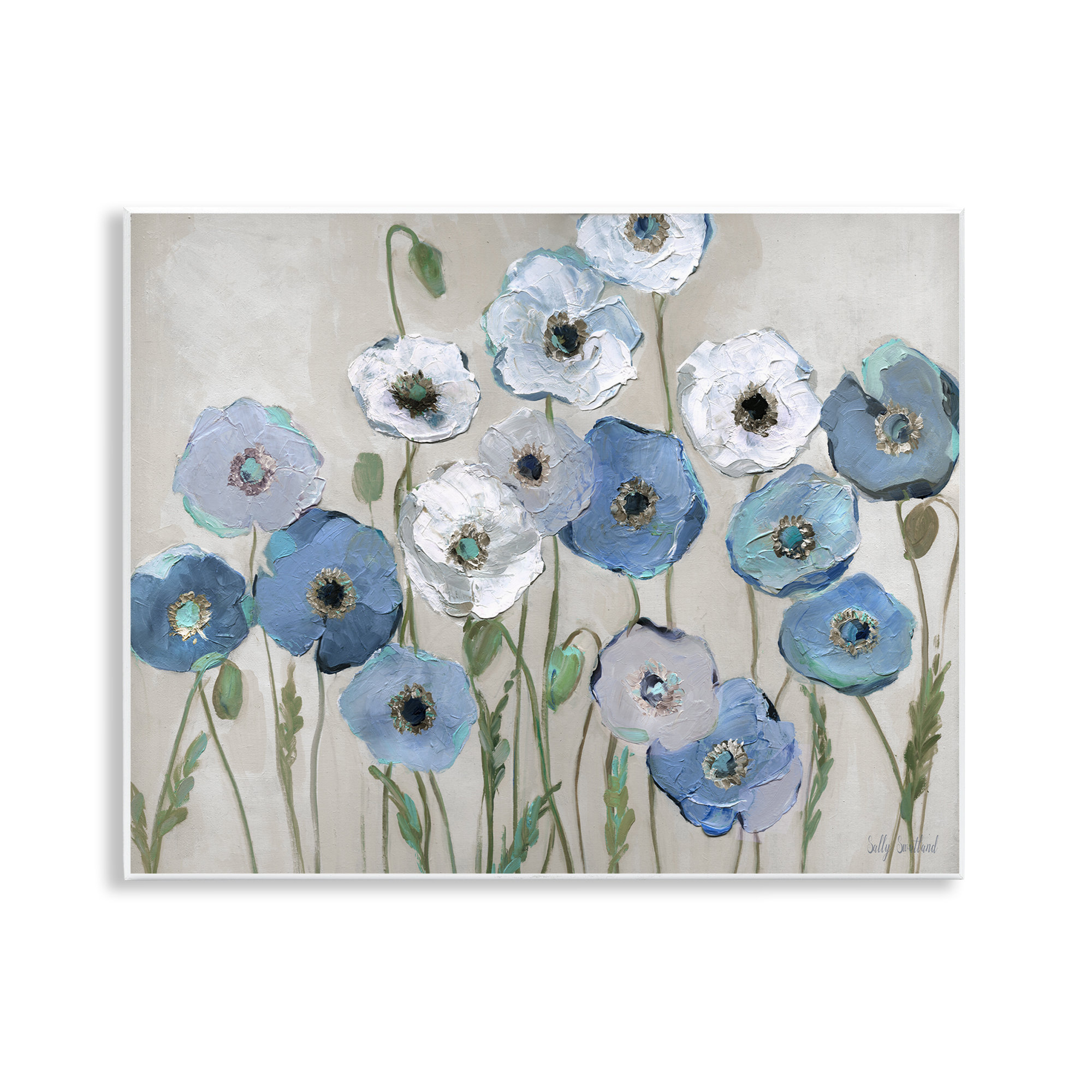 Winston Porter Round Blue & White Poppies Wall Plaque Art by Sally ...