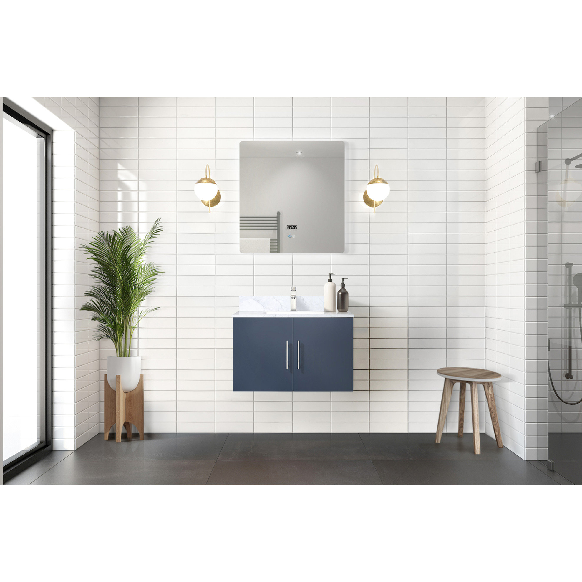 Orren Ellis Bathroom Vanity With Marble Top And 30 In. Led Mirror ...