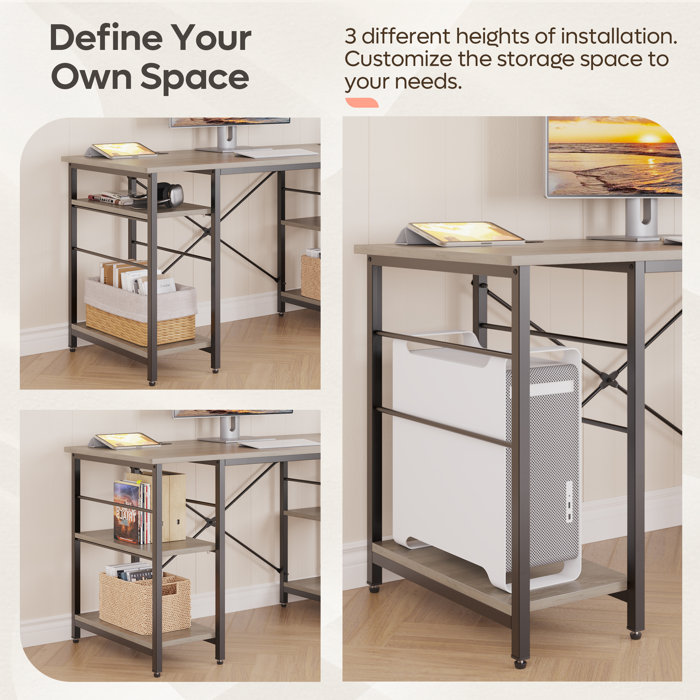 Zipcode Design™ Haigh L Shaped Desk with Shelves 86.6 Inch Reversible ...