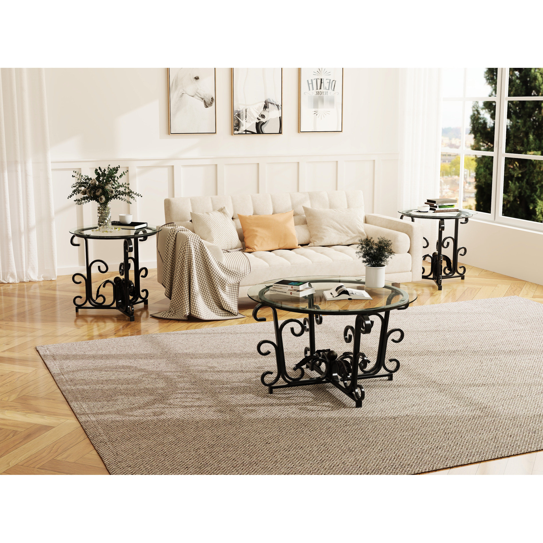 Alcott Hill® 3 Glass Coffee Table With Adjustable Legs For Uneven ...