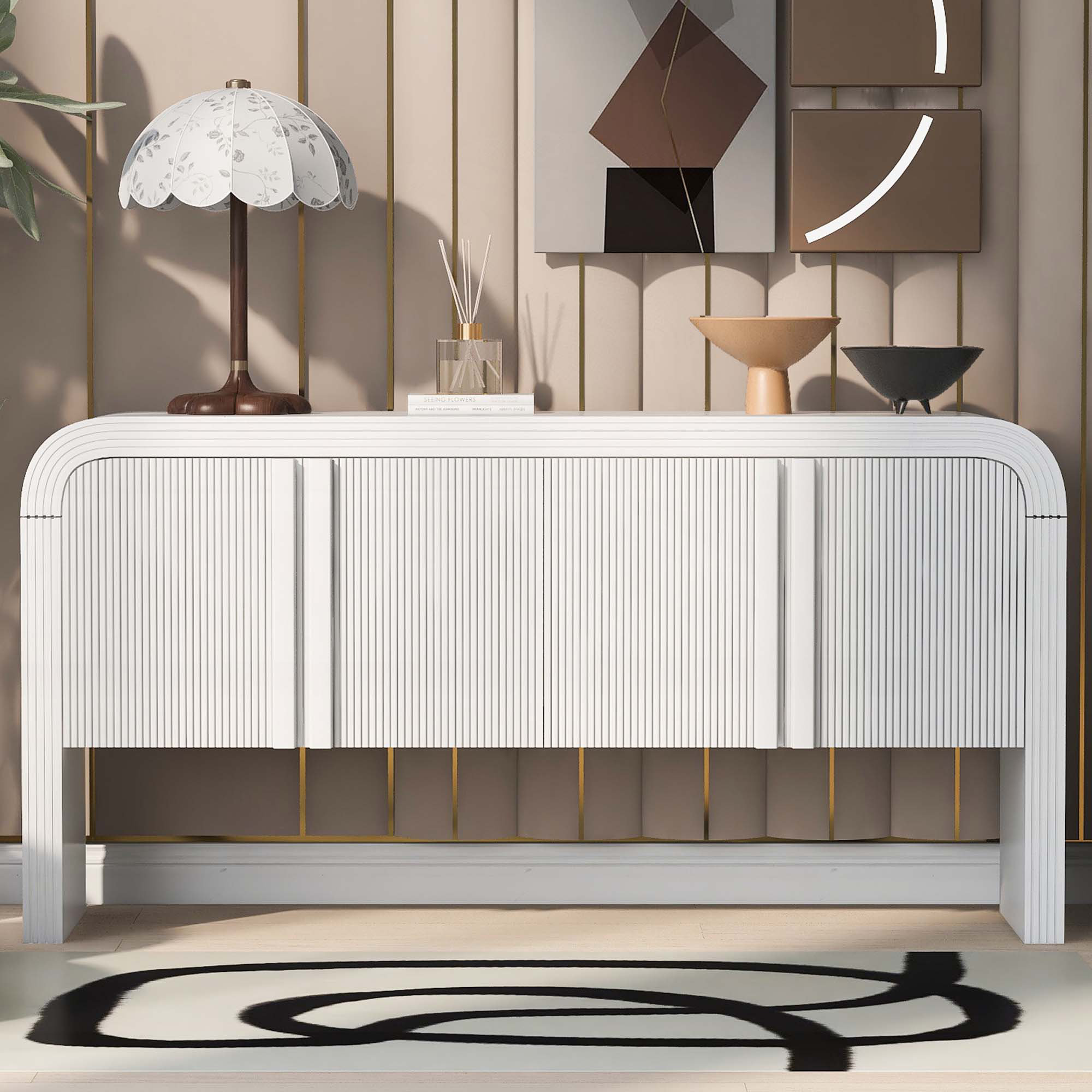 Hokku Designs Curved Corner Design Console Table with Cabinet with ...