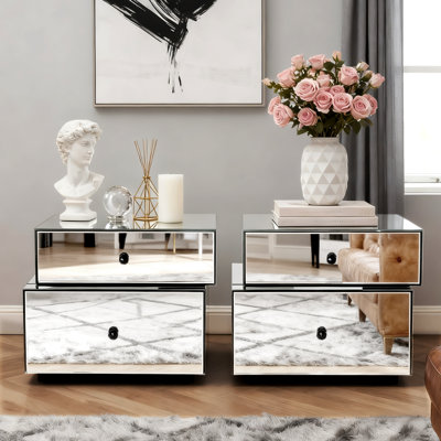 mirrored side table with drawer