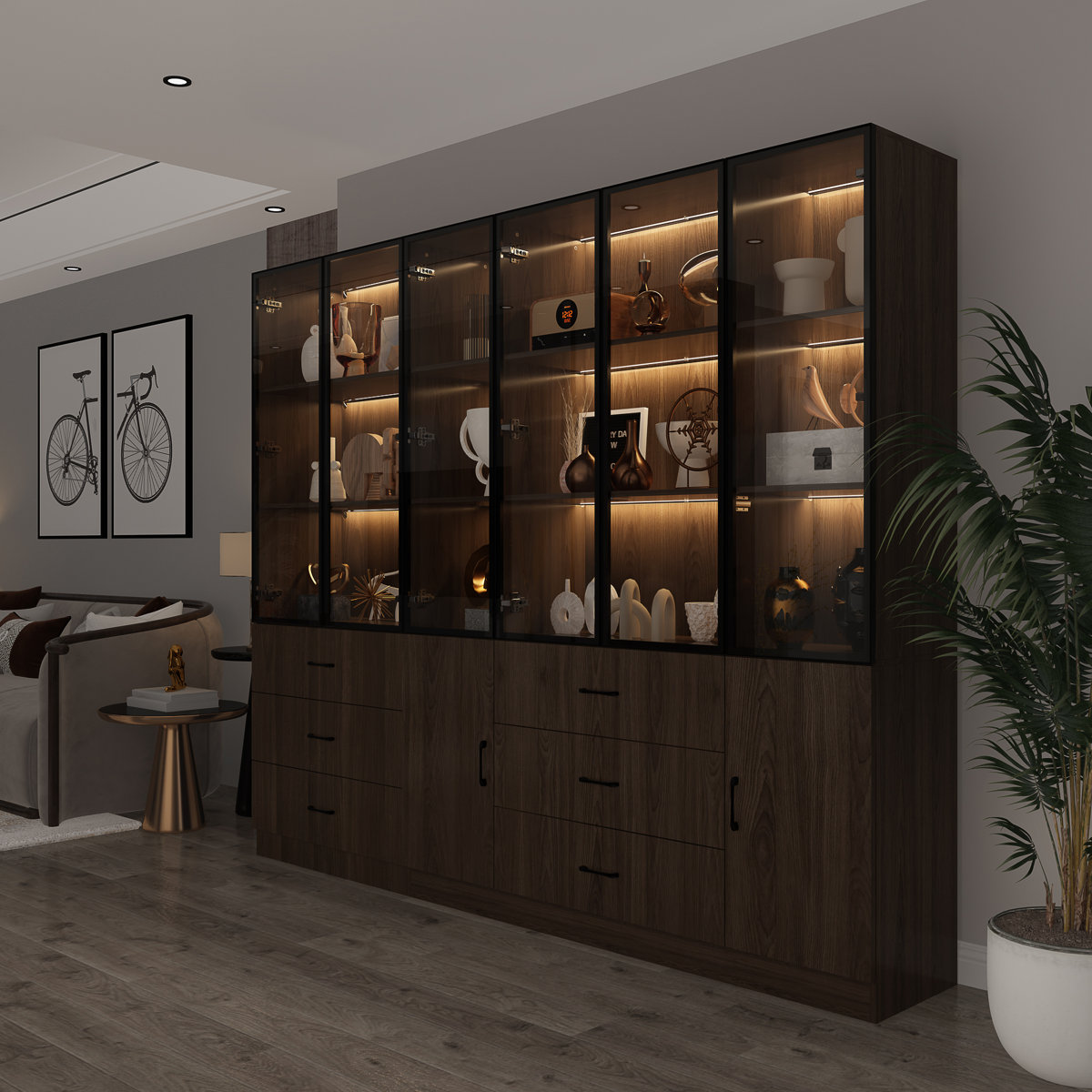 Morinome 94.4" Wide Glass Door & LED Lights Display Case Curio Cabinet ...