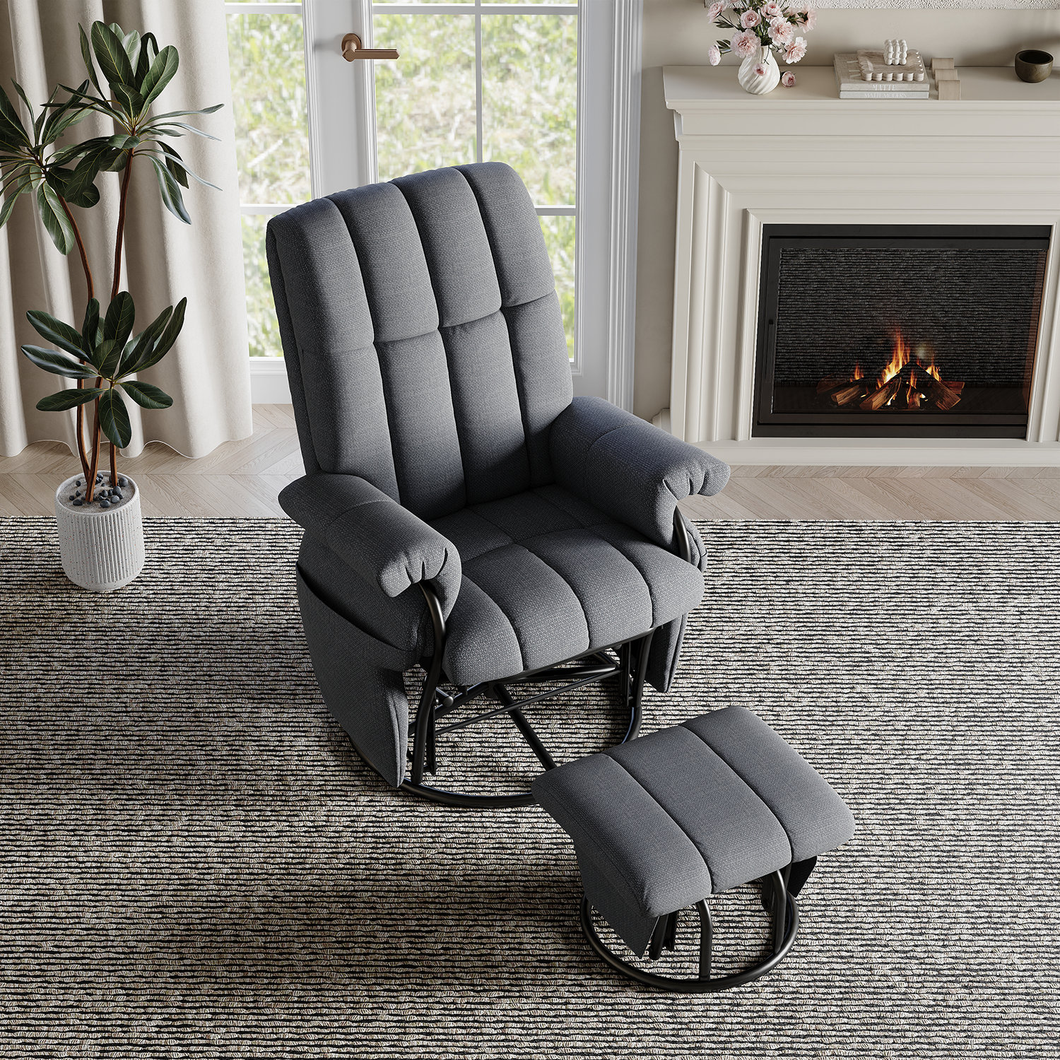 Ebern Designs 360°Swivel Glider Rocking Recliner Chair With Ottoman ...