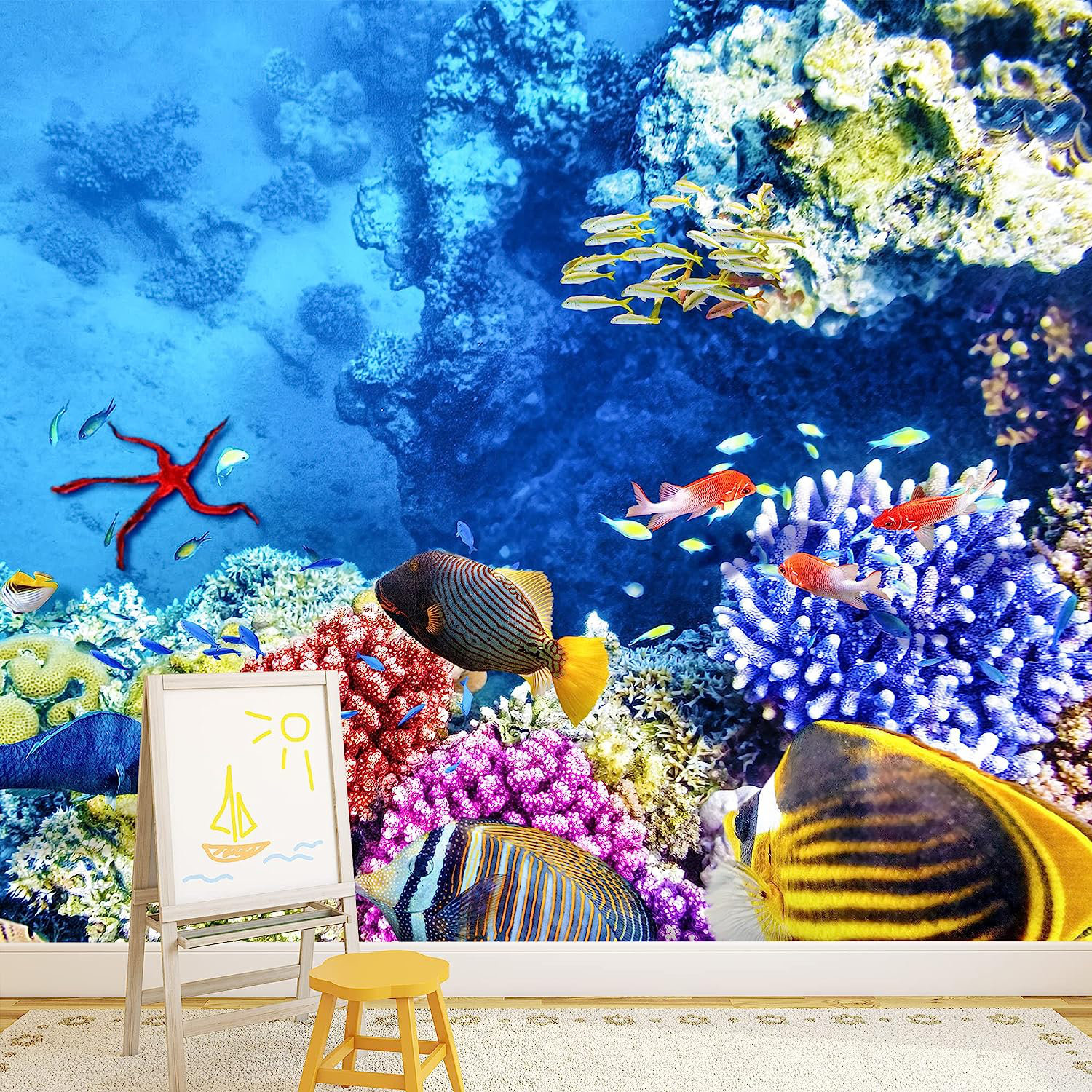 IDEA4WALL Multicolor Rainbow Underwater Ecosystem Paintable Wall Mural ...