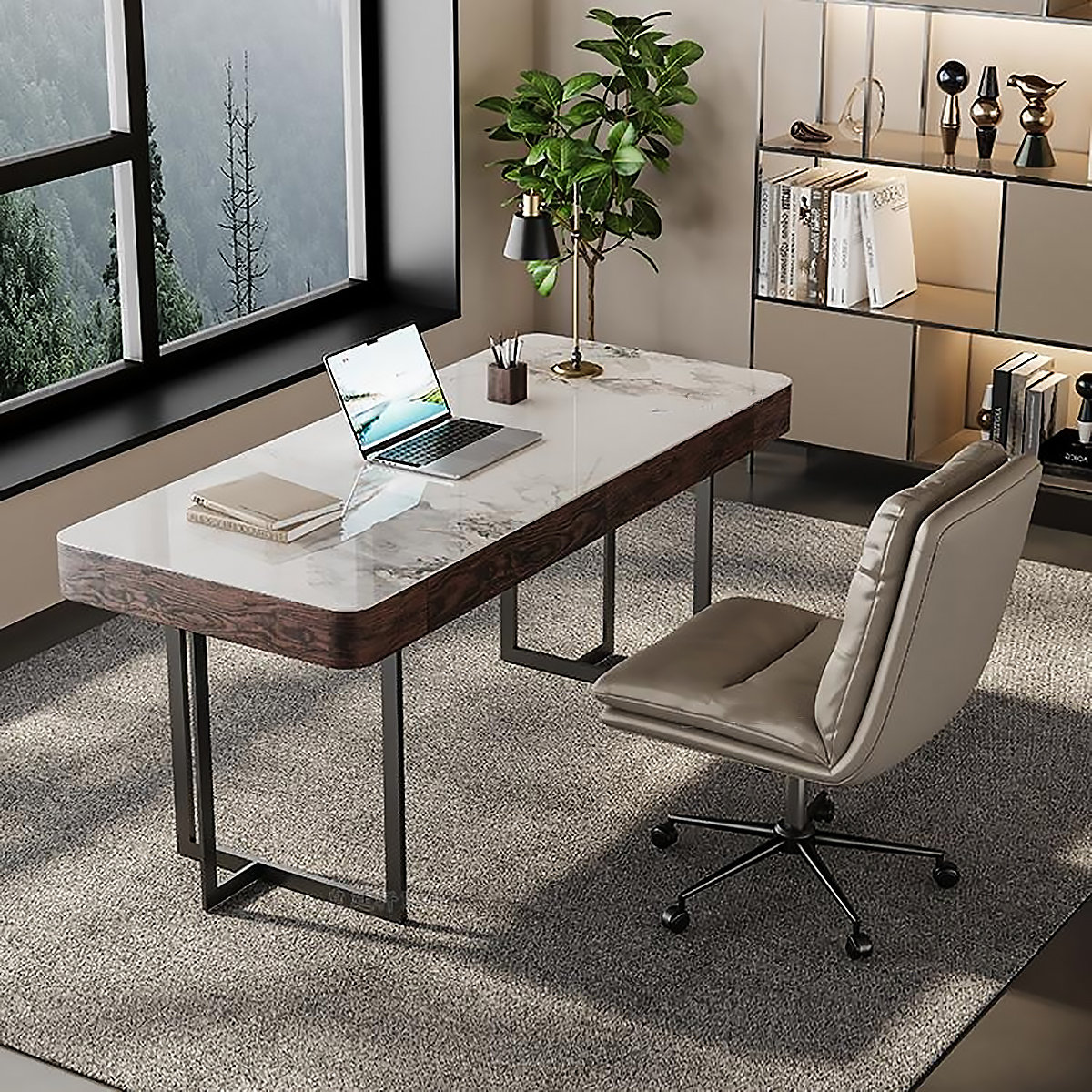 Coxambrey Rectangle Sintered Stone Writing Desk,2-drawer | Wayfair