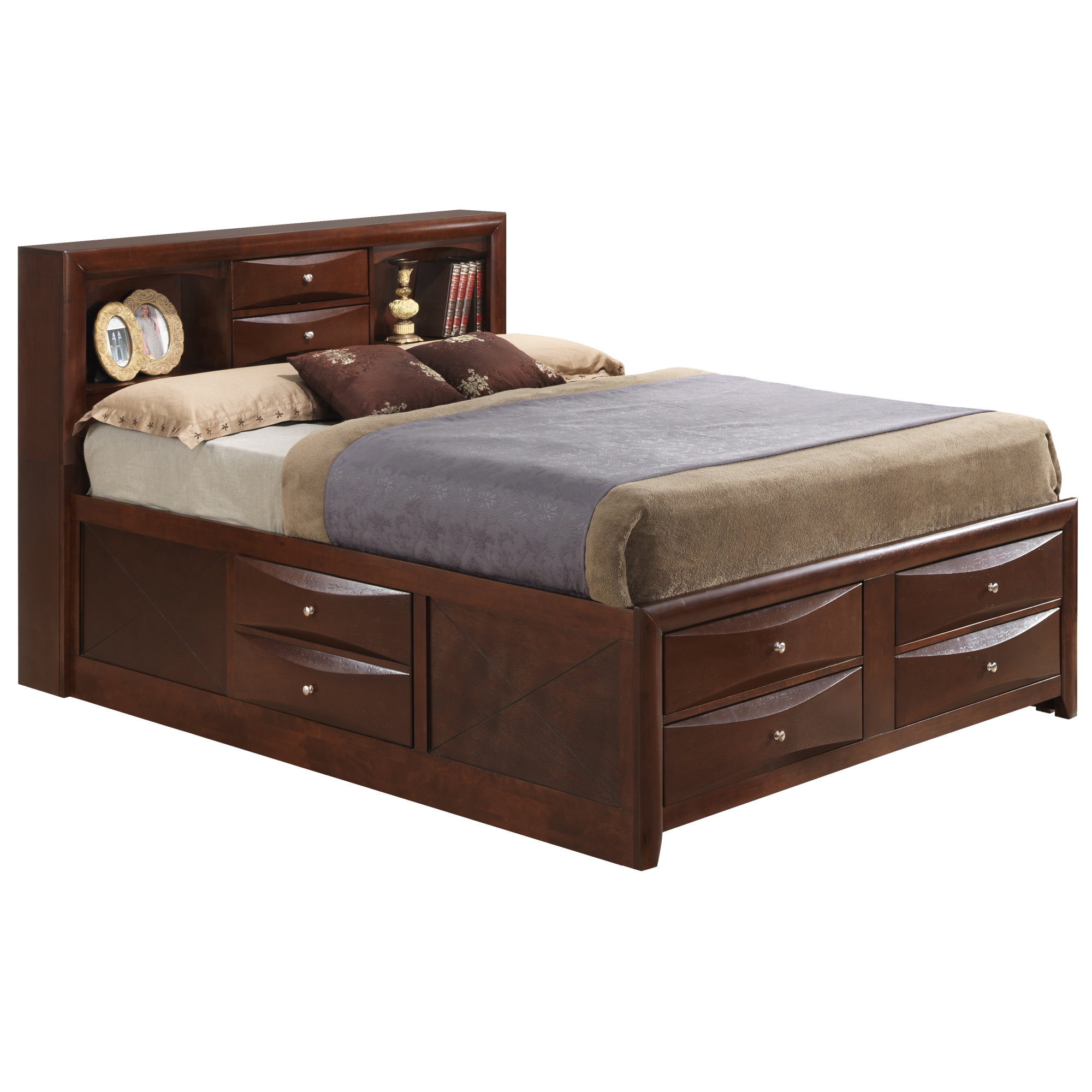 Red Barrel Studio® Ample Storage Particle Board Bed With Elegant Cherry ...