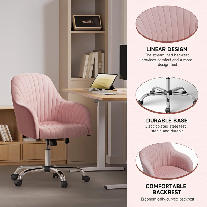 Everly Quinn Home Office Chair Comfy Vanity Chairs Adjustable 360 ...