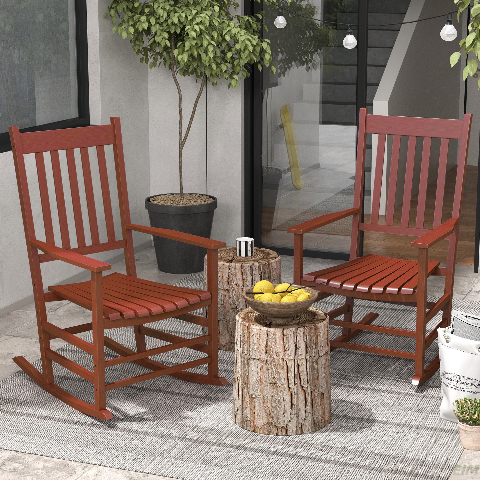Ophelia & Co. Outdoor Rocking Chair Set Of 2, Patio Wooden Rocking ...