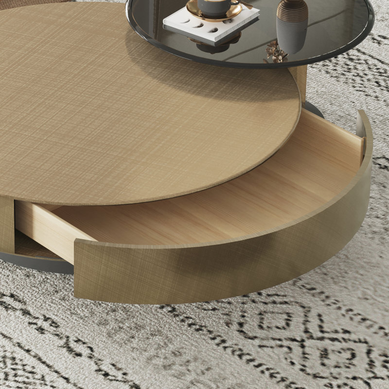 Everly Quinn Coleon Luxurious Bronze Nesting Coffee Table with Storage ...