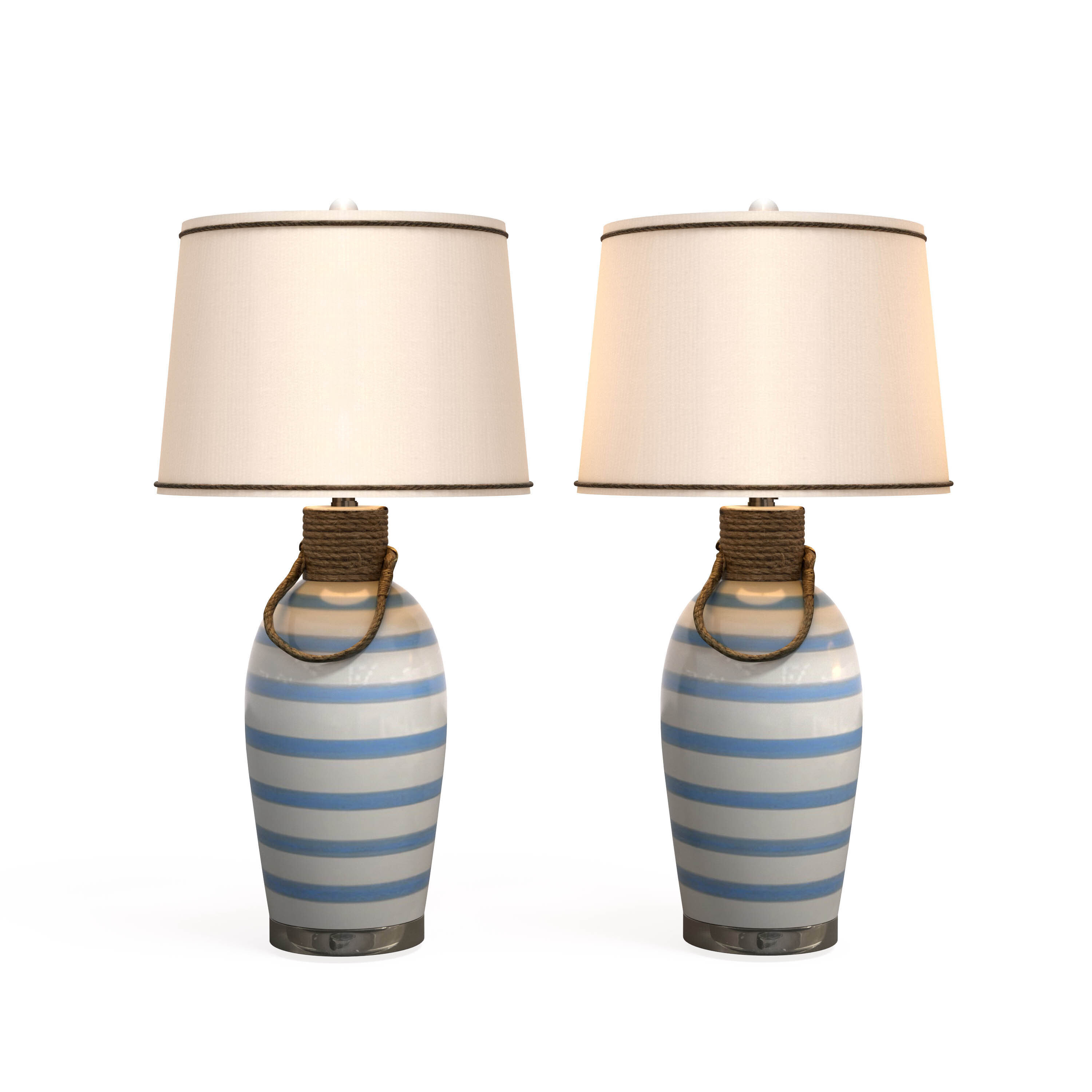 Longshore Tides Harbour, 28" Blue Striped Ceramic Table Lamp w/ rope ...