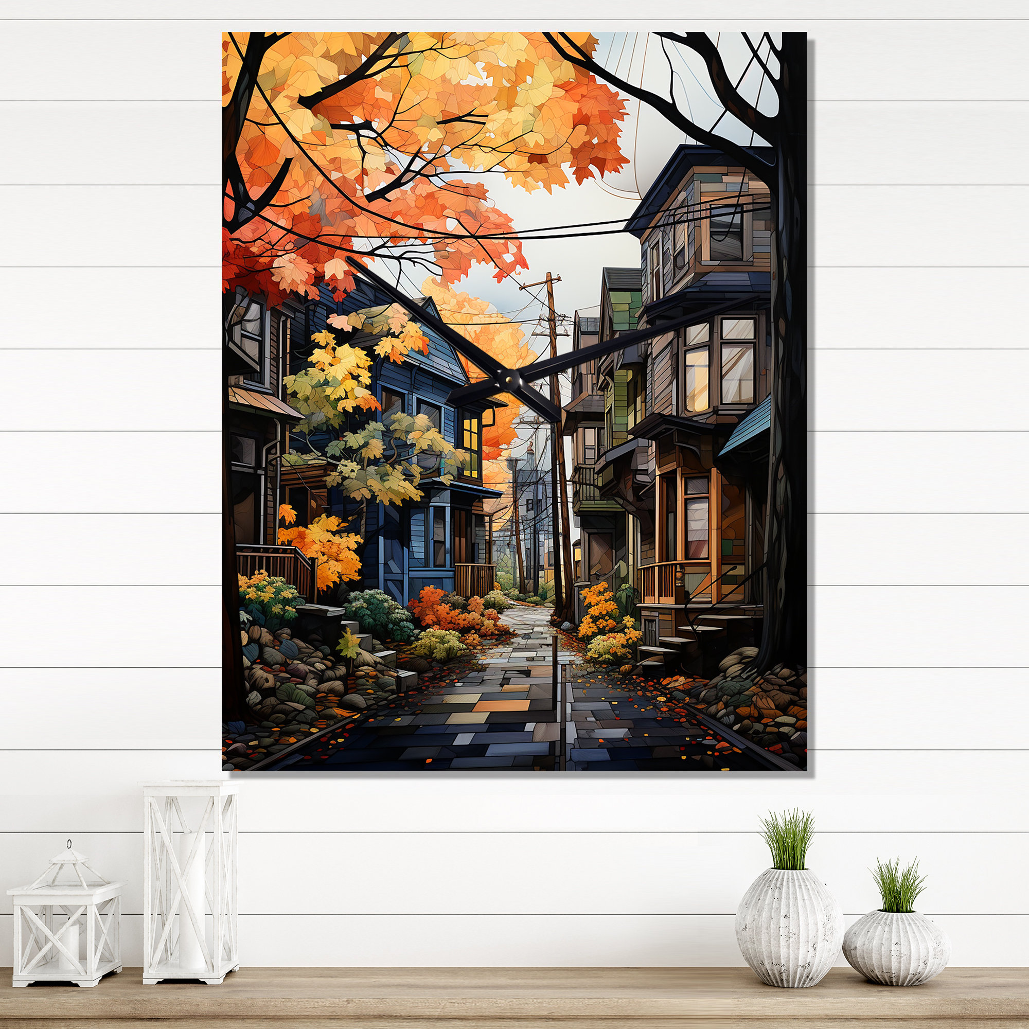 Design Art Cityscape Alleyway Patchwork I - Cityscapes Wall Clock | Wayfair