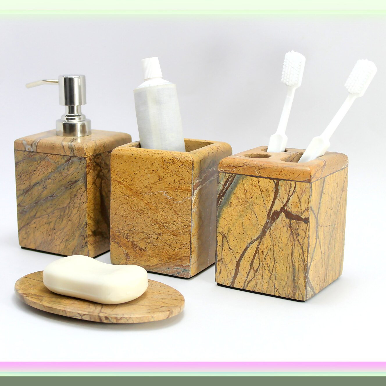 Loon Peak® Stone Spa Essentials - 4 Piece Bathroom Set (Soap Dispenser ...