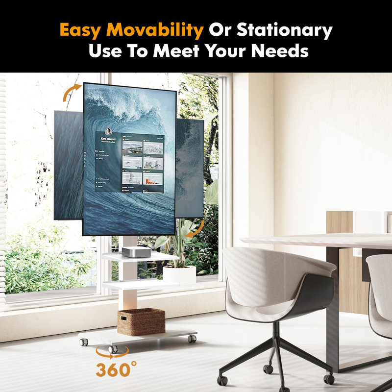 Inbox Zero Meuy Rolling TV Stand with Wheels For 32-70 Inch TVs, Height ...