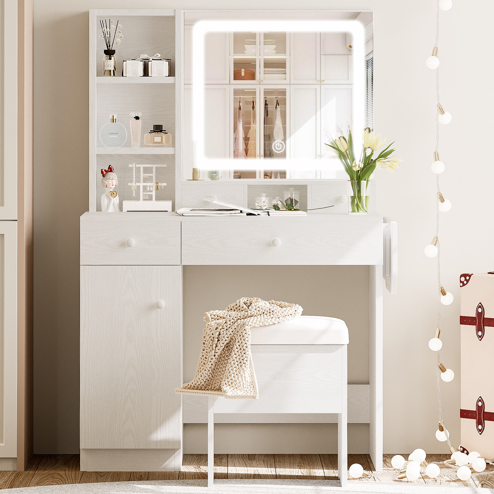 vanity makeup table with bench