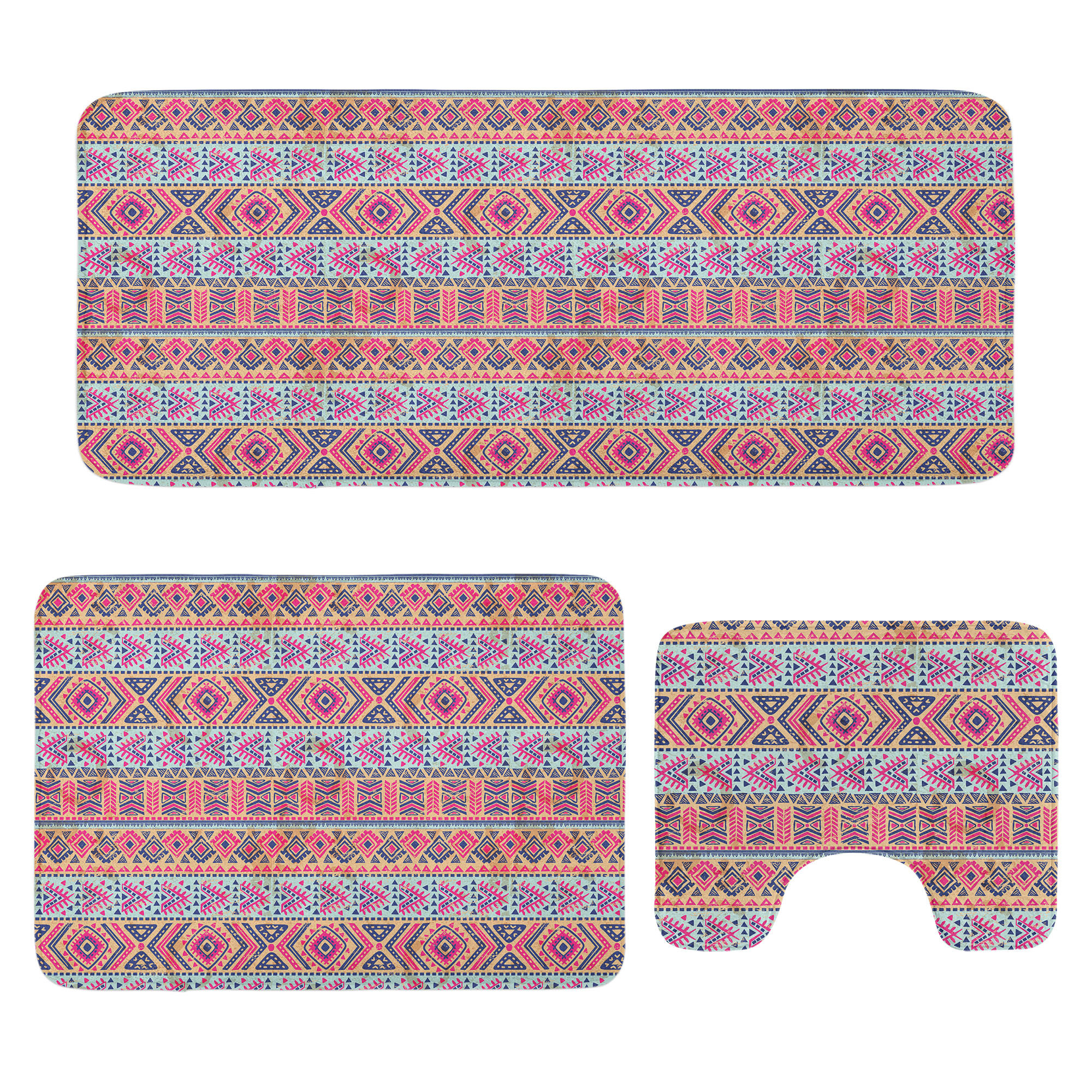 Red Barrel Studio® Ethnic Bathroom Rug Set 3 Pieces U-Shape & Rectangle ...