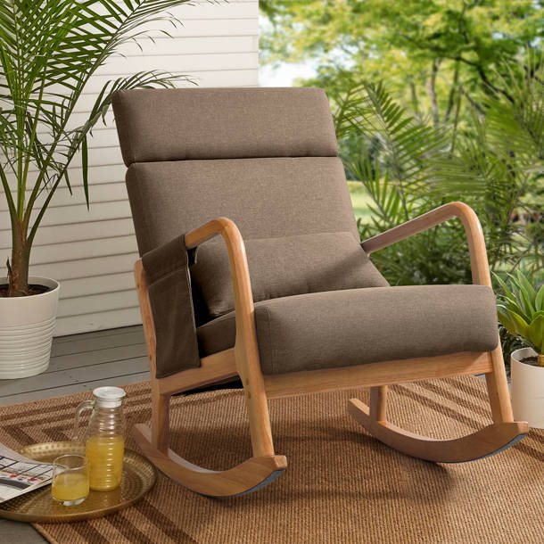 George Oliver Julissa Patio Rocking Chair, Solid Wood Rocker with ...