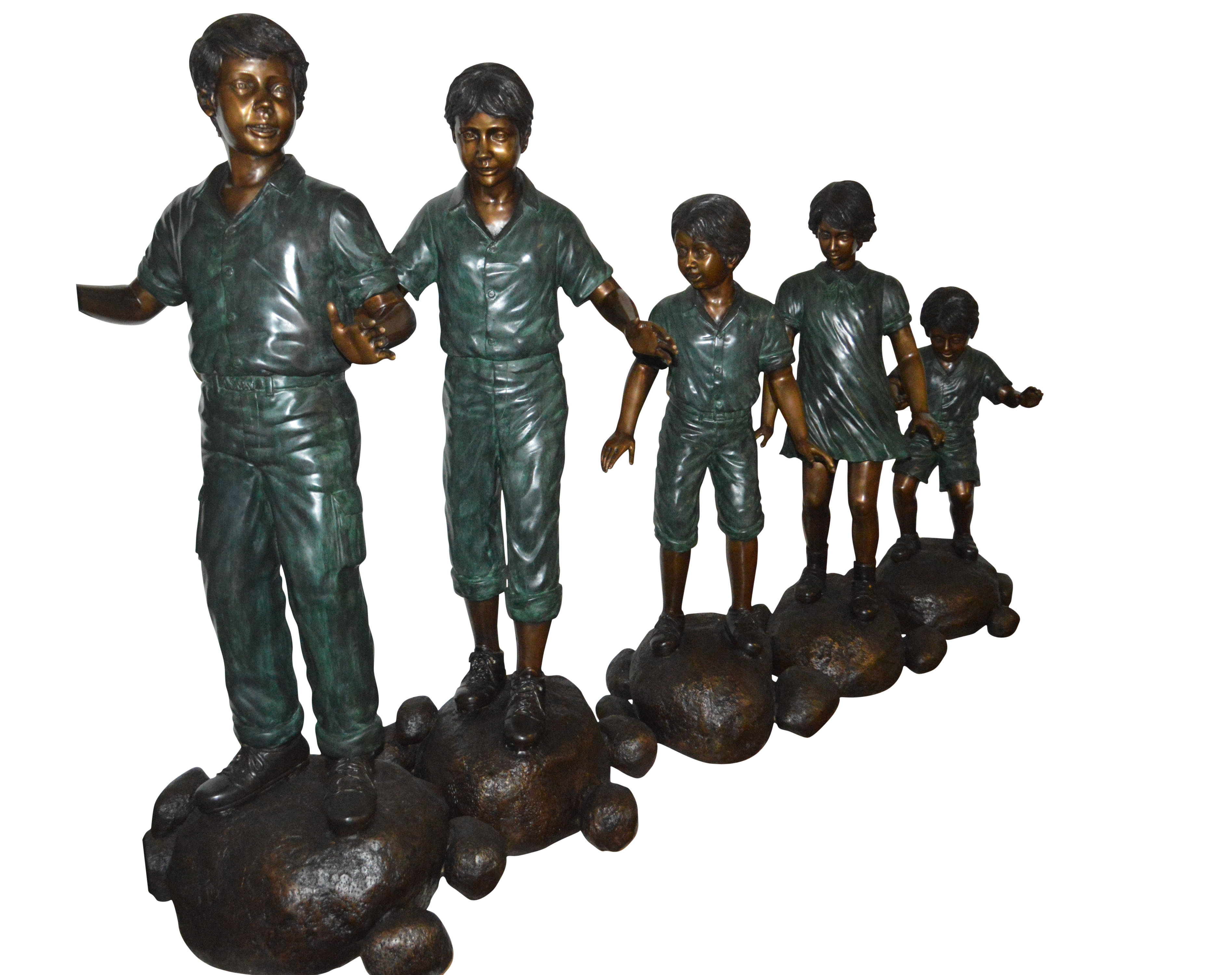 Darby Home Co Michelson Five Kids Walking Or Rocks Bronze Statues ...