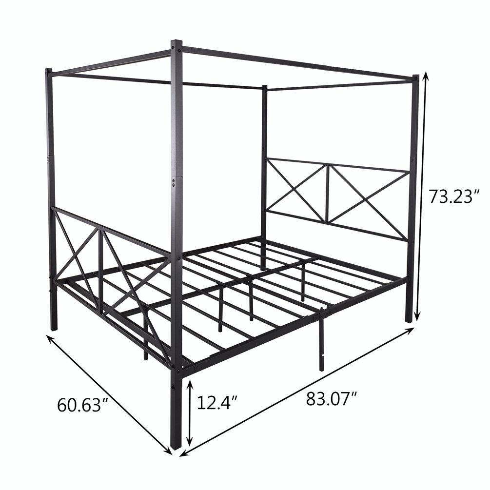 Gracie Oaks Elanny Metal Canopy Bed Frame, Platform Bed Frame with X ...