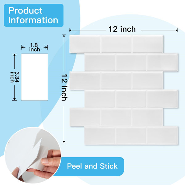 HANGZHOUQIHUI Peel And Stick Backsplash Tiles – 12"X12" White Washed ...