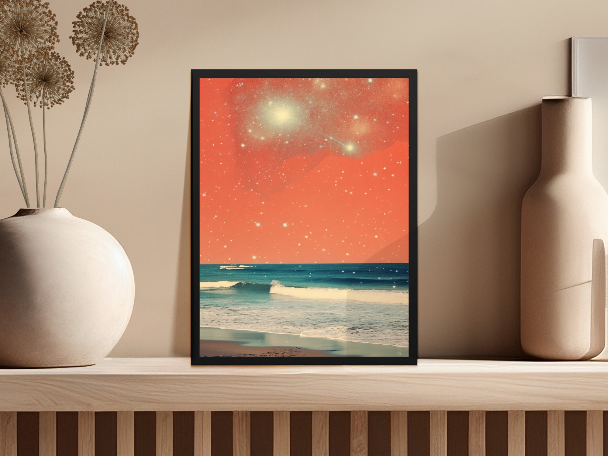 Lark Manor Dreamy Beach Sunset Celestial Sky Art Decor Framed Poster ...