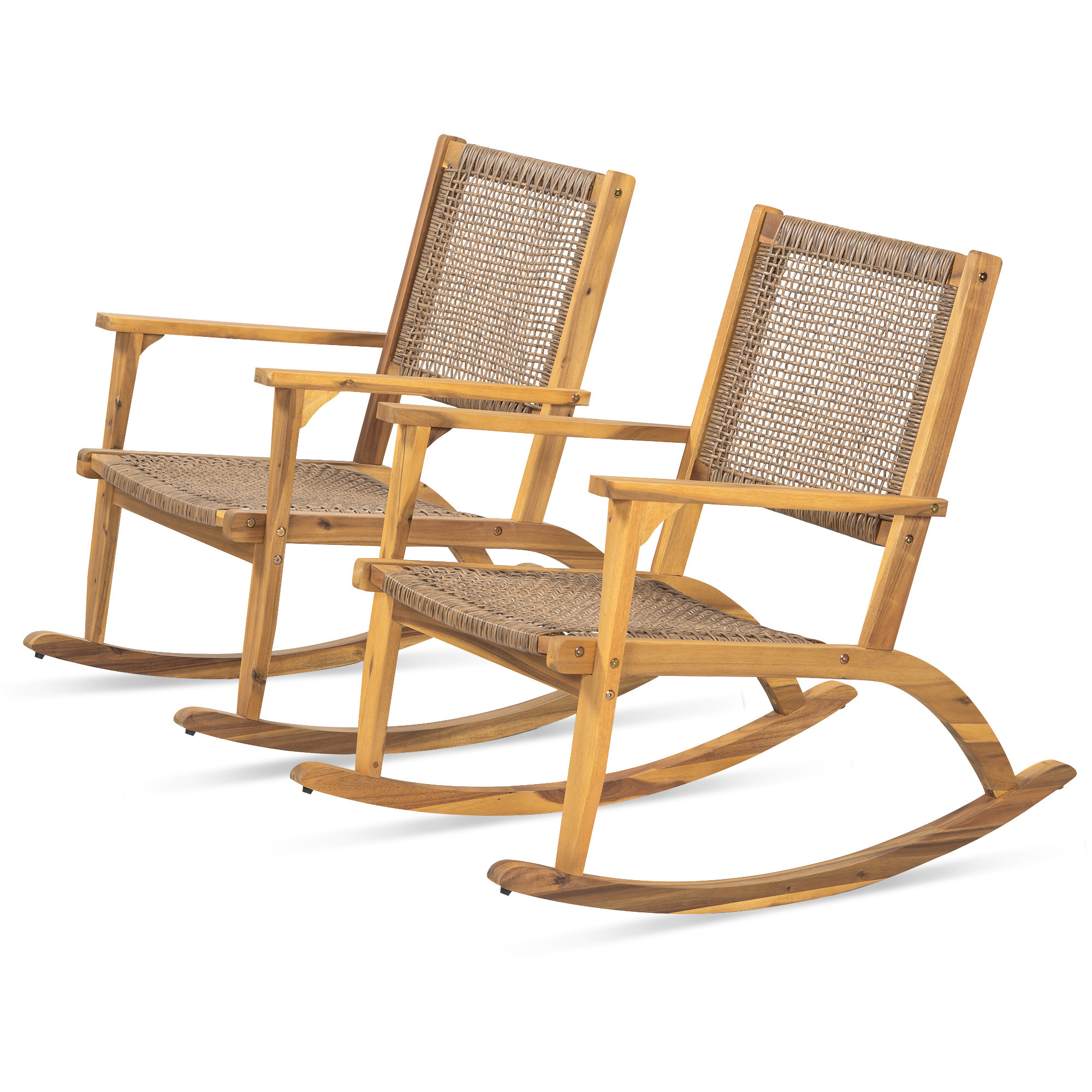 Bayou Breeze 2 Pieces Patio Rocking Chair Set, Acacia Wood Outdoor ...