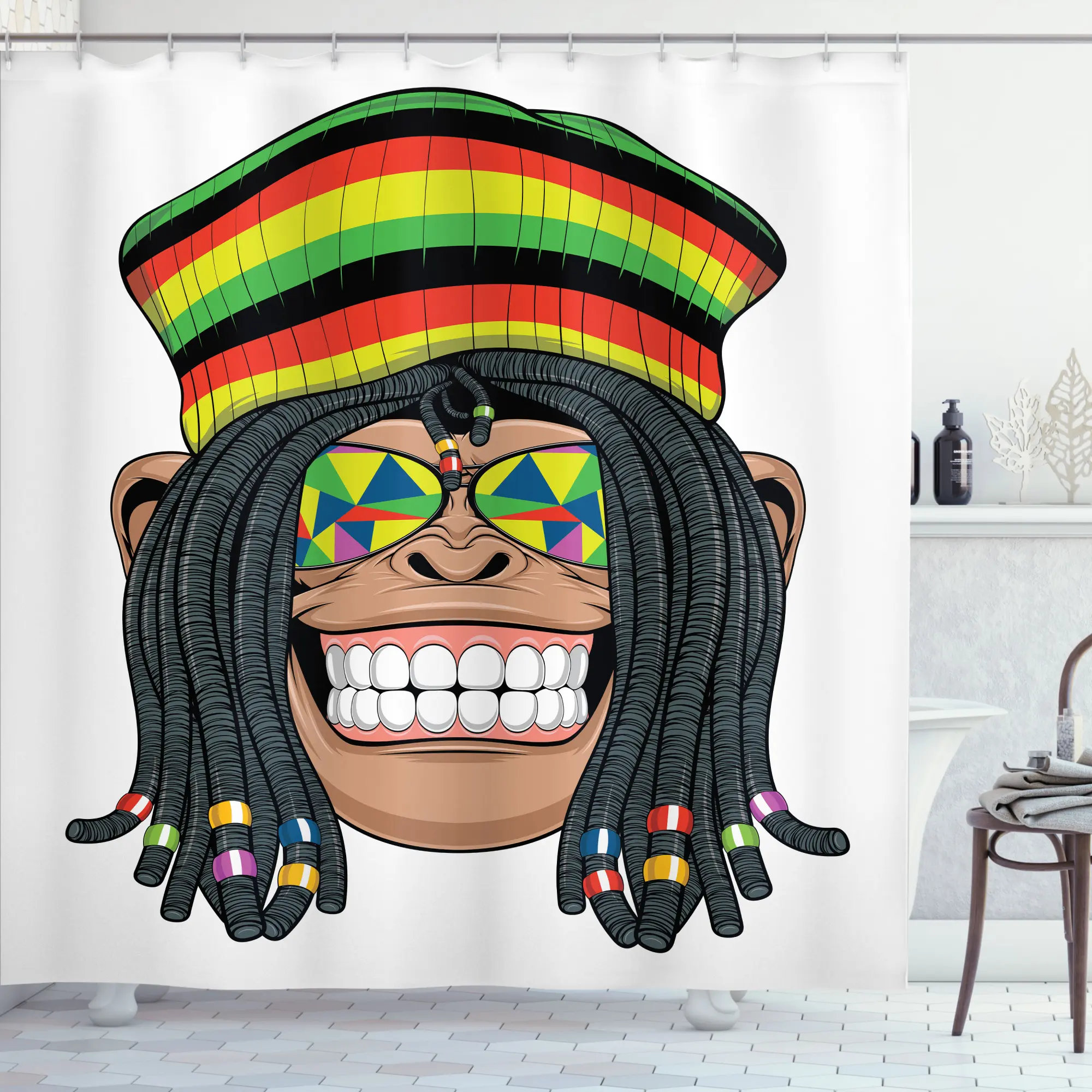 Ambesonne Monkey Hippie Jamaican Animal Shower Curtain Set | Wayfair