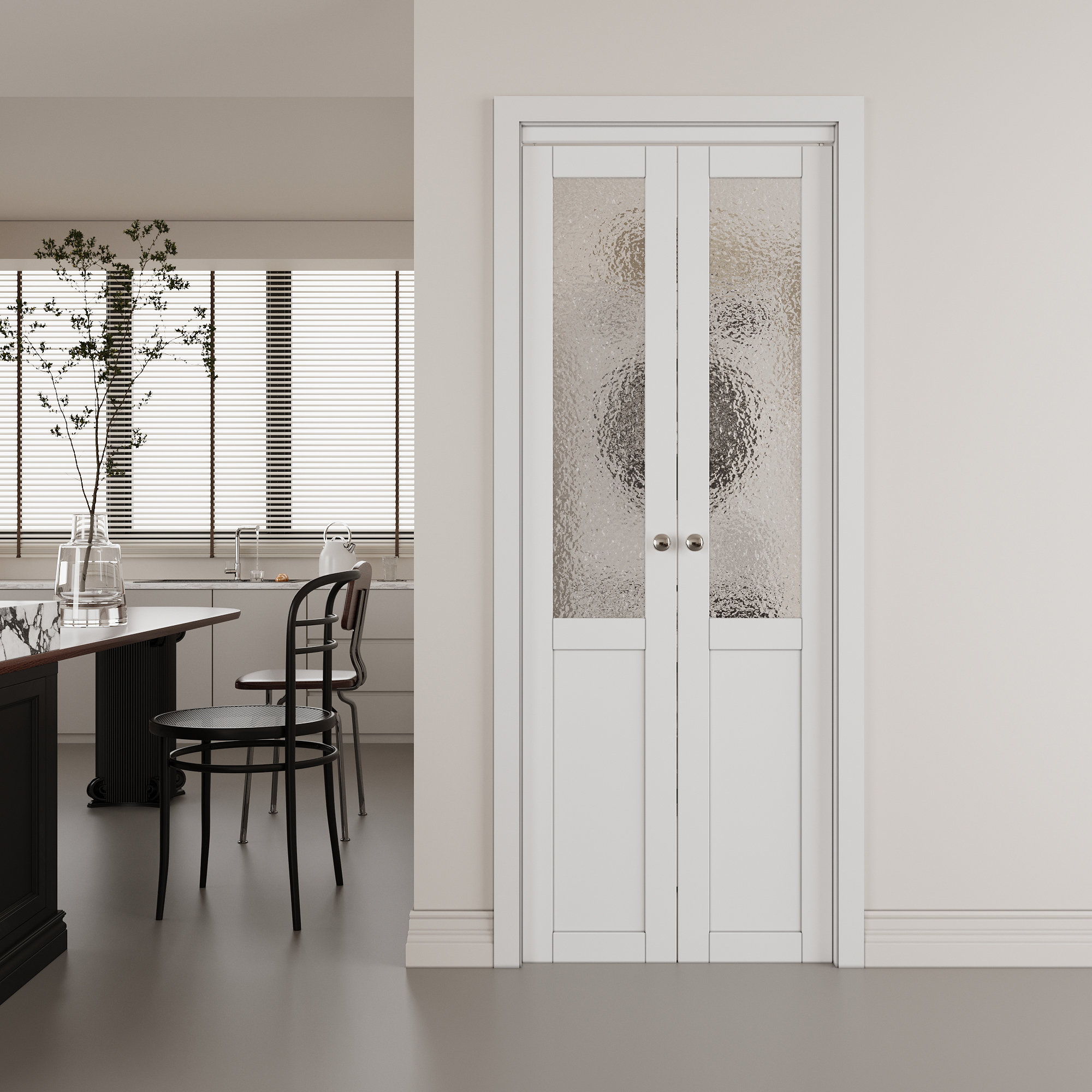 HOZONE Tempered Wavy Glass and Manufactured Wood Pivot Doors with ...