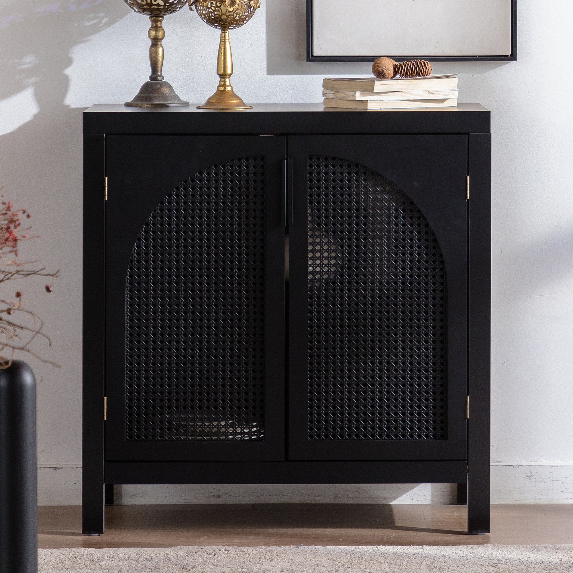 Ebern Designs Black Buffet Cabinet with Storage, Accent Sideboard with ...
