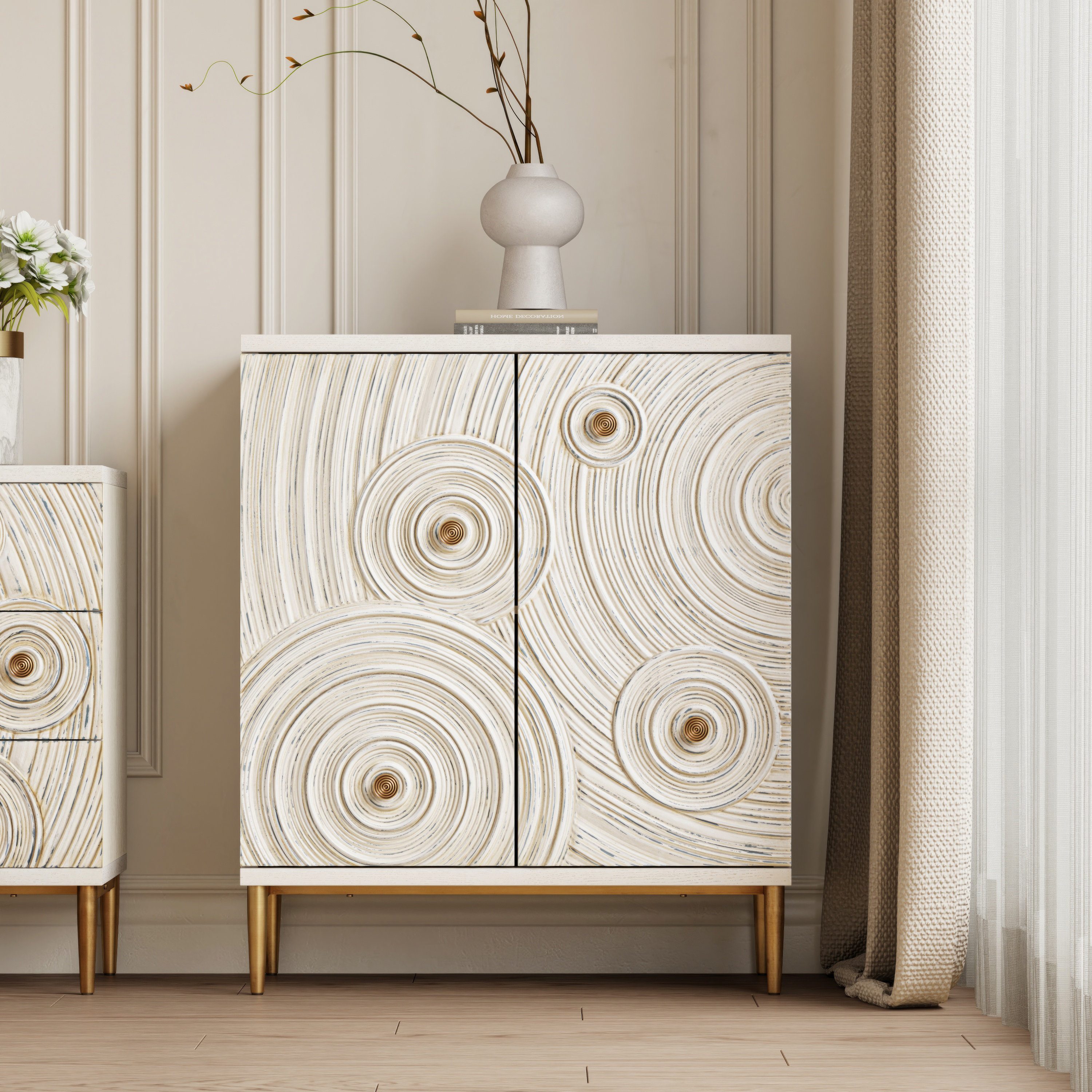 Ophelia & Co. Bahtie Farmhouse Distressed Boho 2 Door Embossed Storage ...