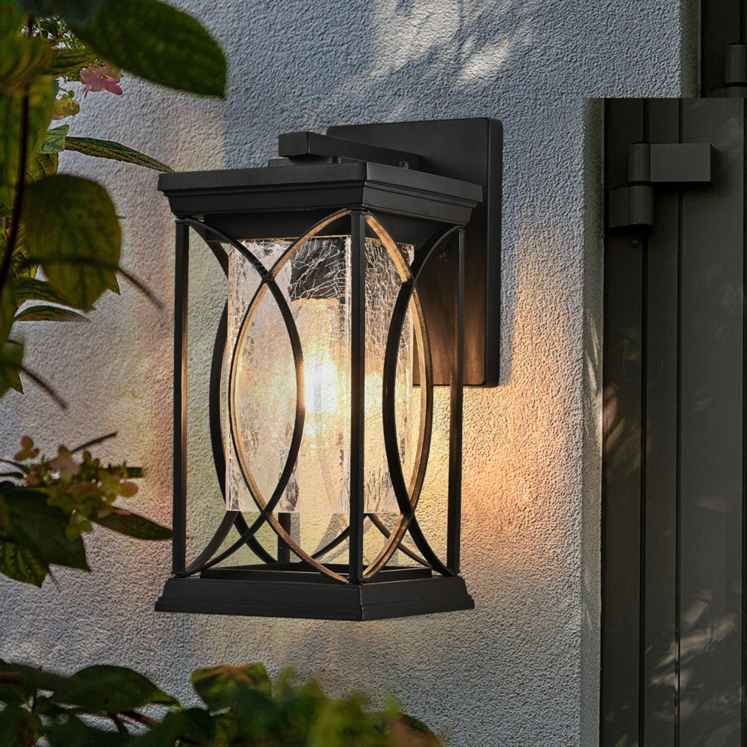 Lark Manor 1-pack Black Outdoor Wall Lantern With Crackled Glass ...