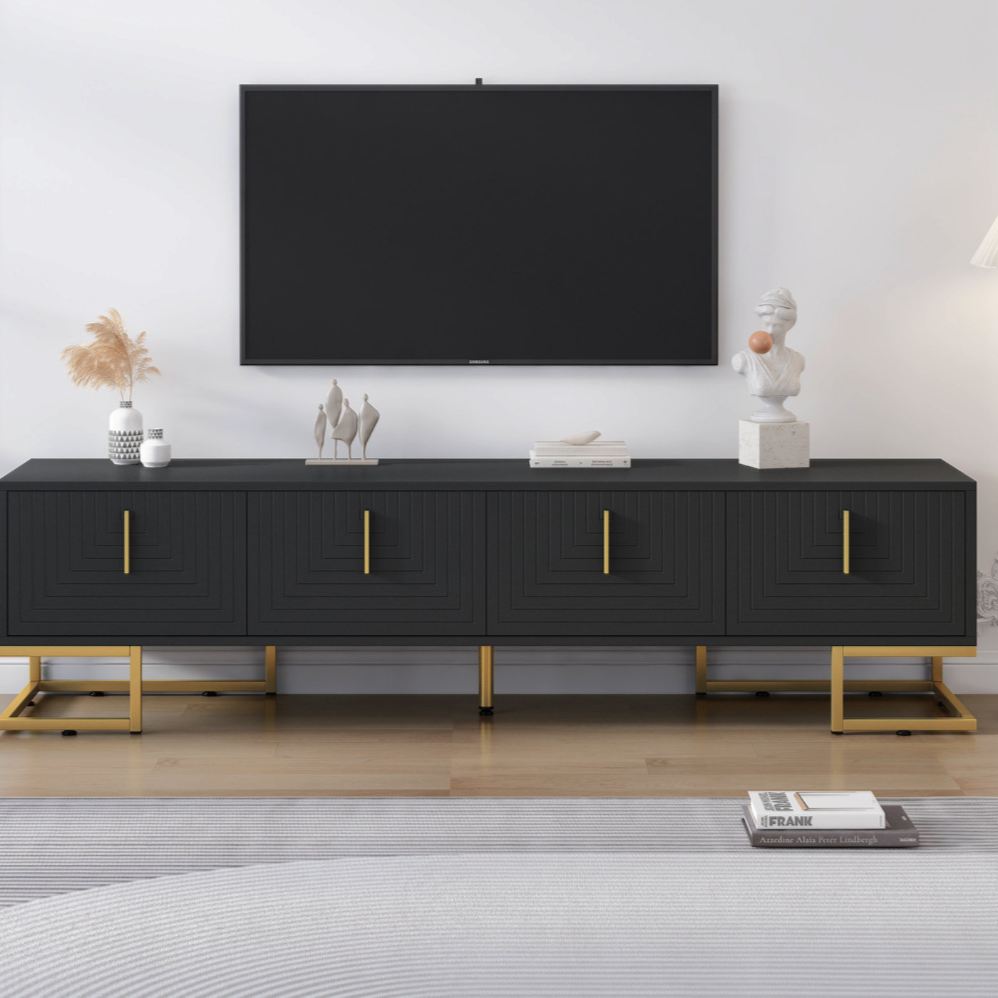 Mercer41 Modern TV Stand With Metal Legs Tv Console Table For Tvs Up To ...
