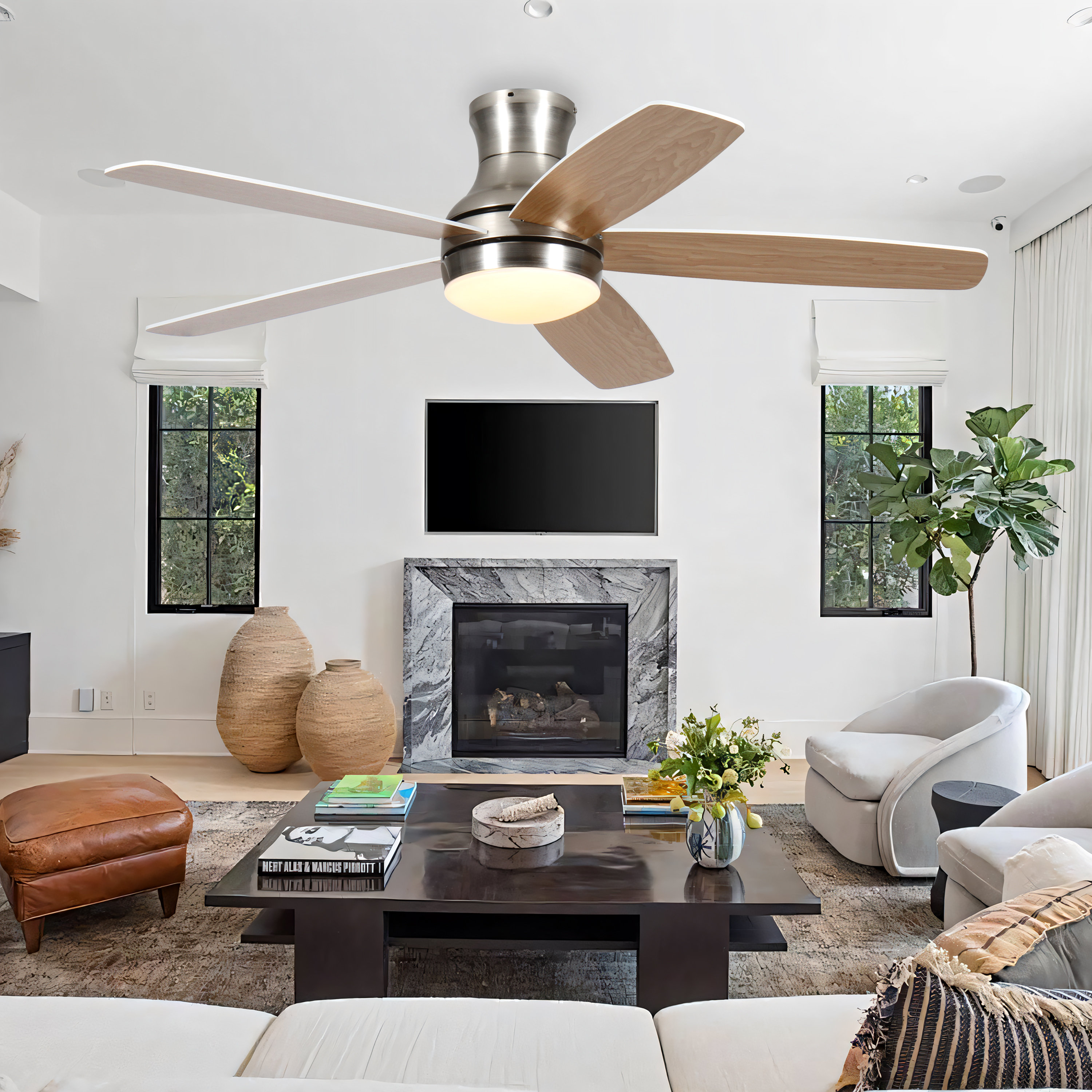 Ebern Designs 52 In. Smart Indoor Black Ceiling Fan With 3-colour Led ...