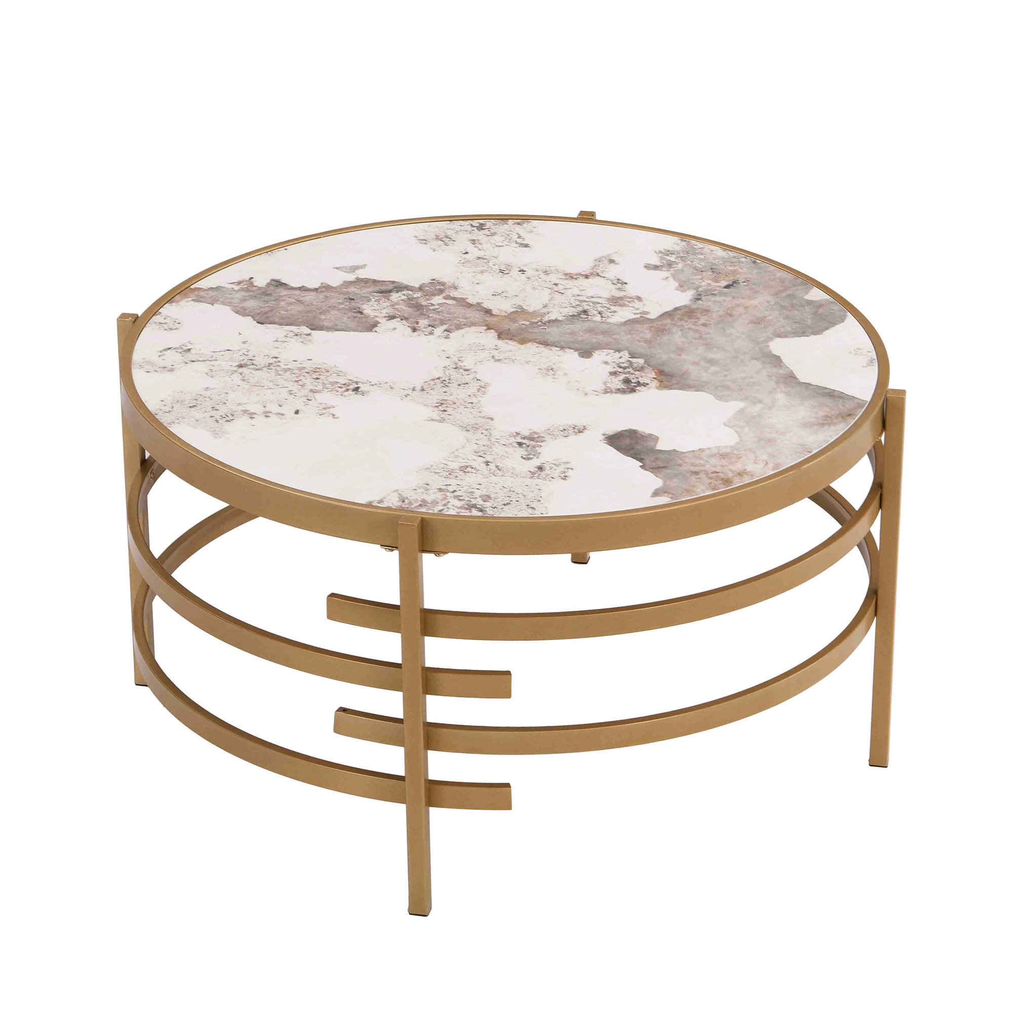 Ebern Designs 32.48'' Round Coffee Table With Sintered Stone Top&Sturdy ...